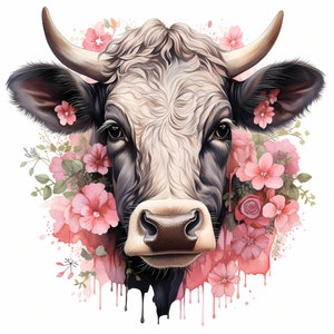 Floral Cow Clipart, Cute Cow Flower Printable, Boho Floral Western Cow ...