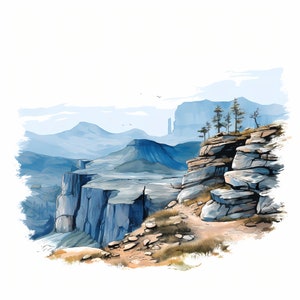 Blue Mountains National Park Watercolor Sketch Art Bundle, Blue ...