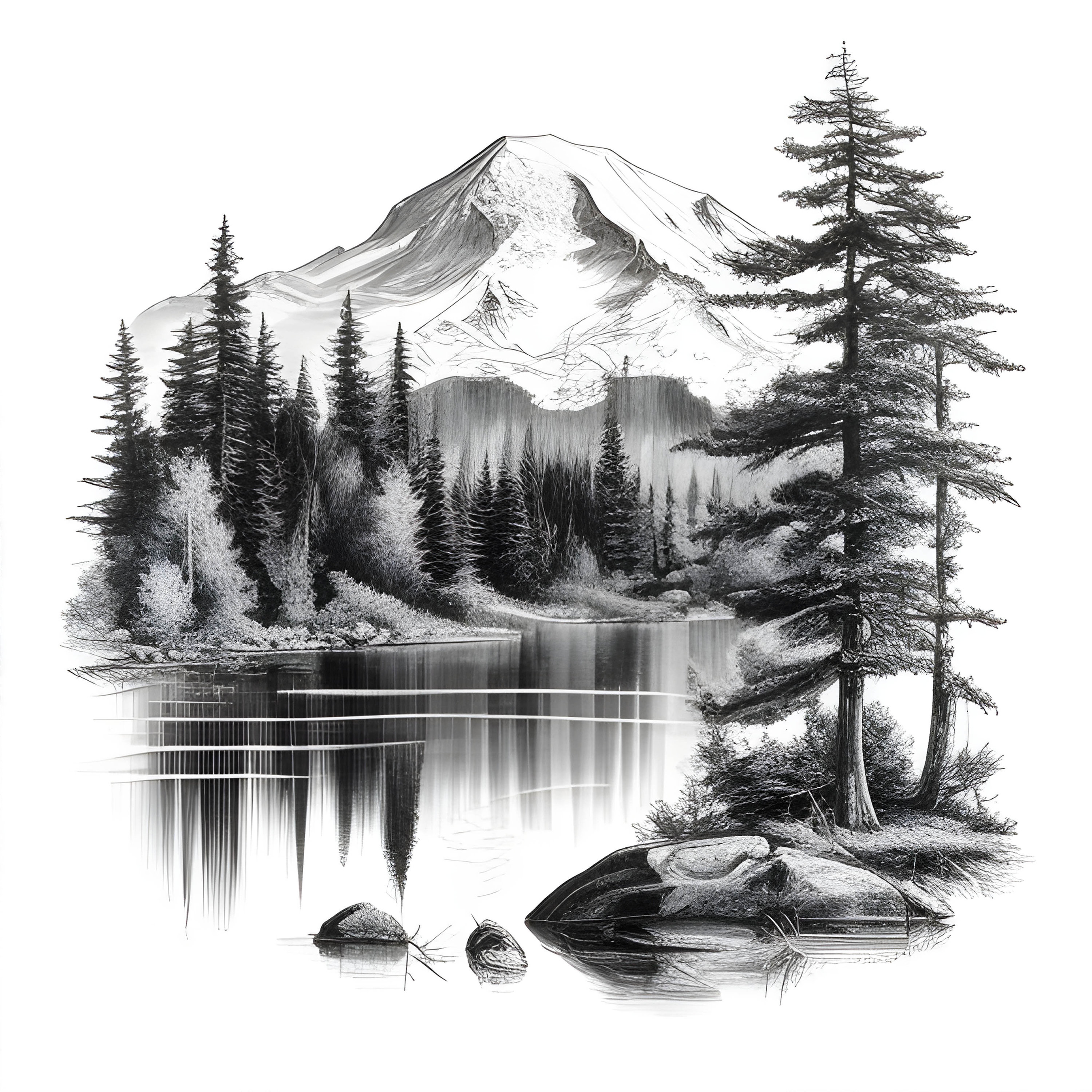 Mountain Landscape Pencil Drawing