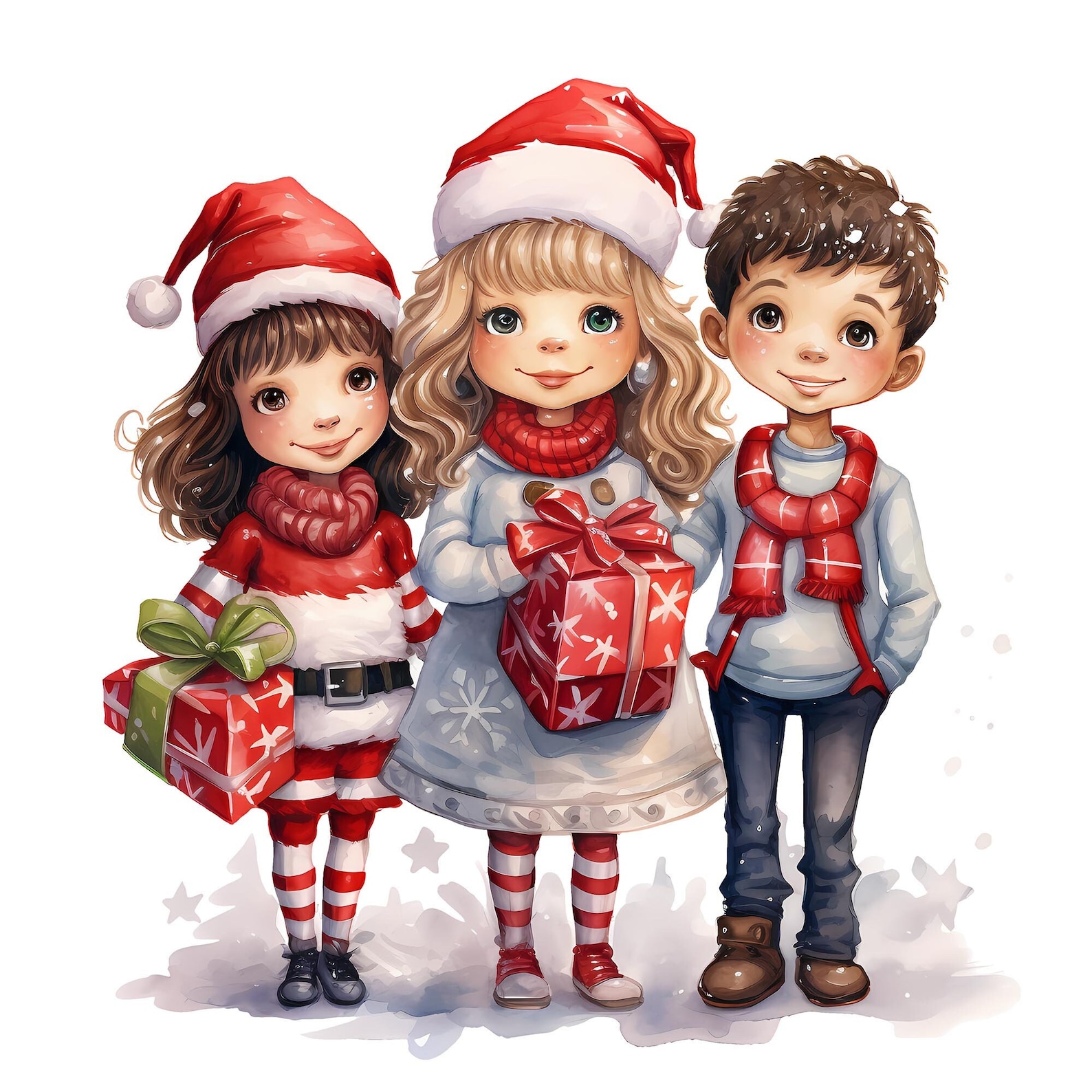 Christmas Vibe Kids Watercolor Clipart Bundle, Cute Kids With Christmas ...
