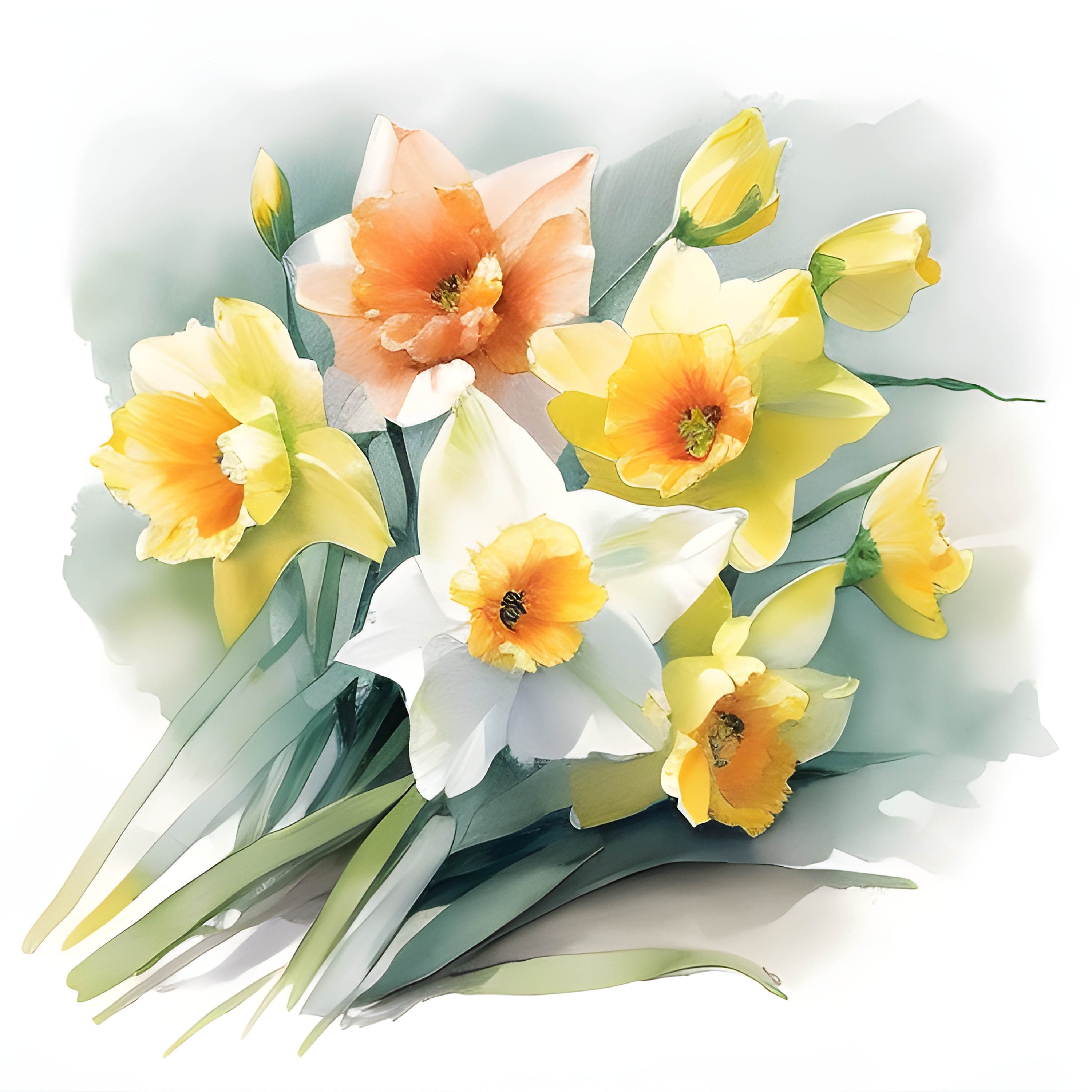 Daffodil Watercolor Clipart, Watercolor Floral Clipart, Daffodil ...