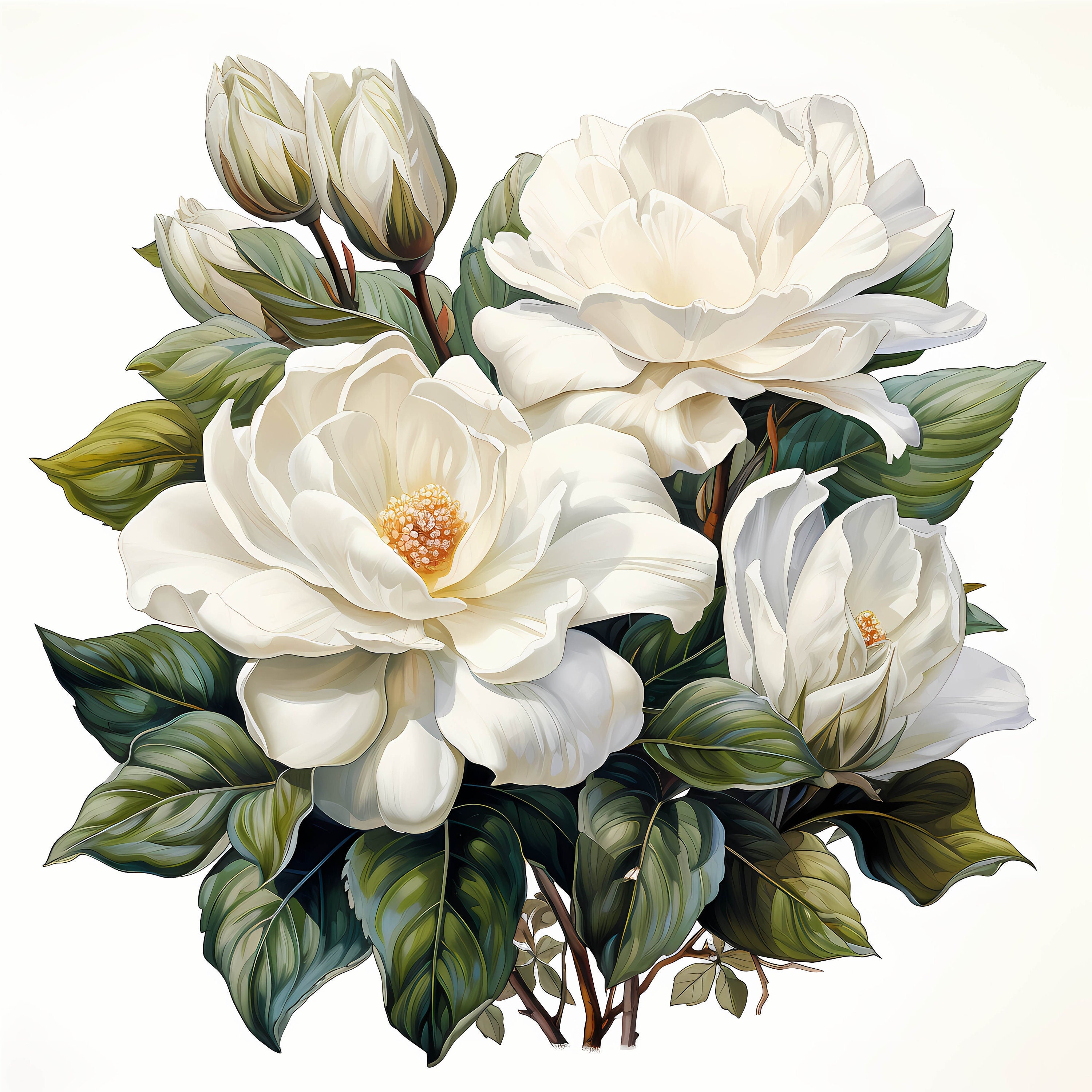 Gardenia Watercolor Clipart Bundle, Gardenia Bouquet Floral Clipart ...