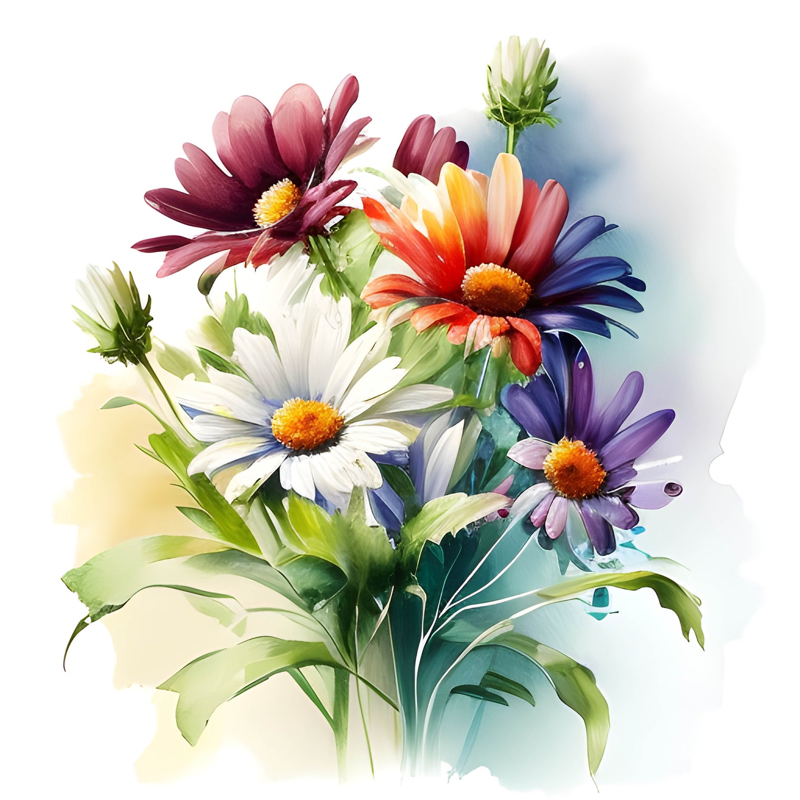 Daisy Watercolor Clipart, Watercolor Floral Clipart, Daisy Clipart ...