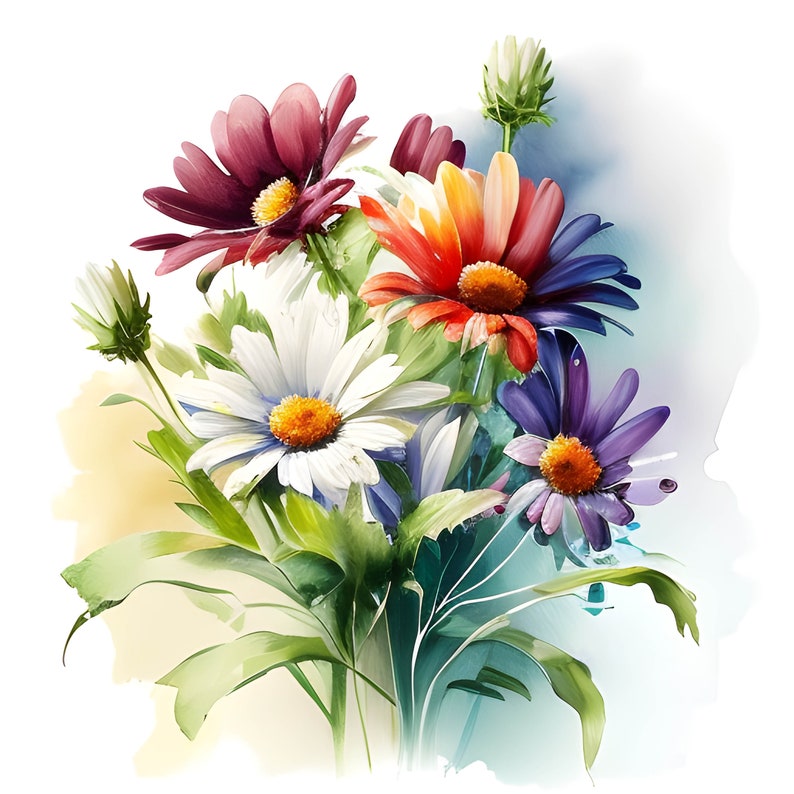 Daisy Watercolor Clipart, Watercolor Floral Clipart, Daisy Clipart ...