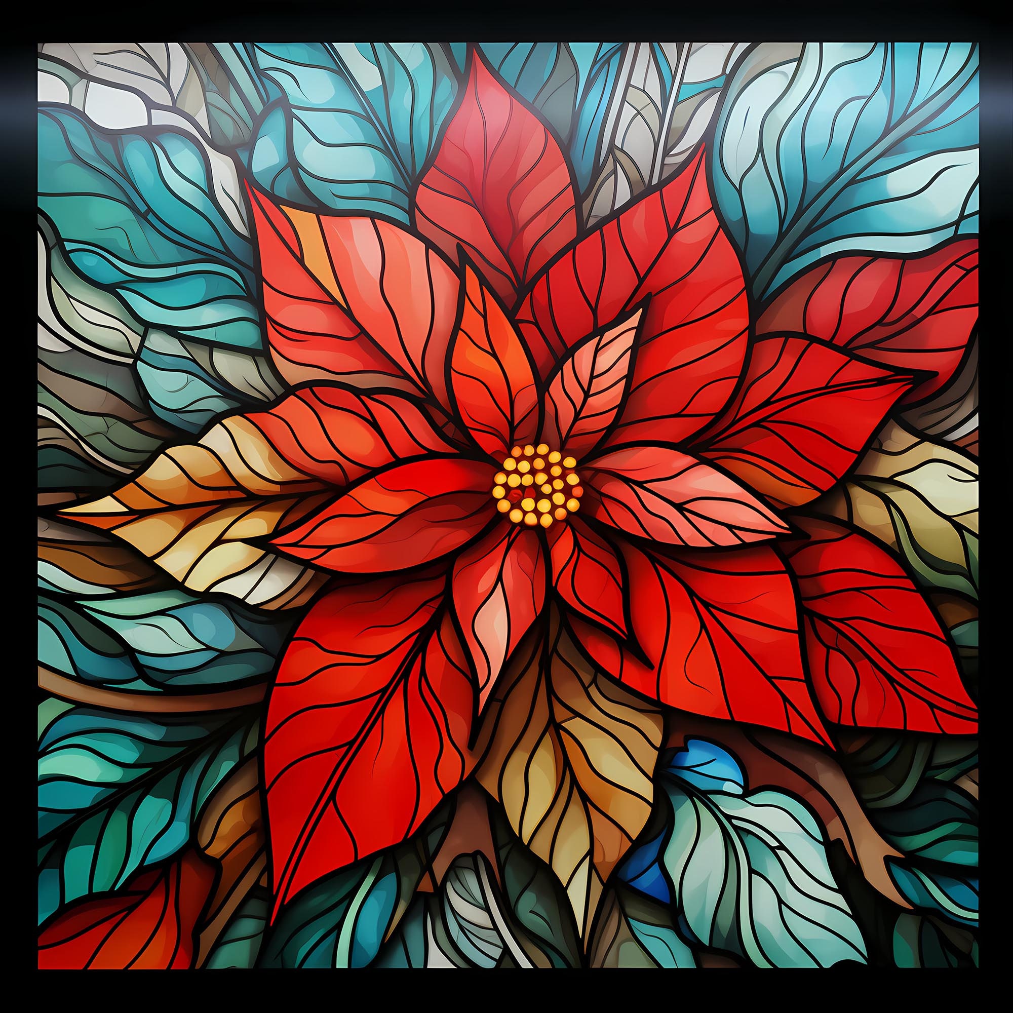 Stained Glass Poinsettia Clipart, Floral Clipart, Poinsettia Set ...