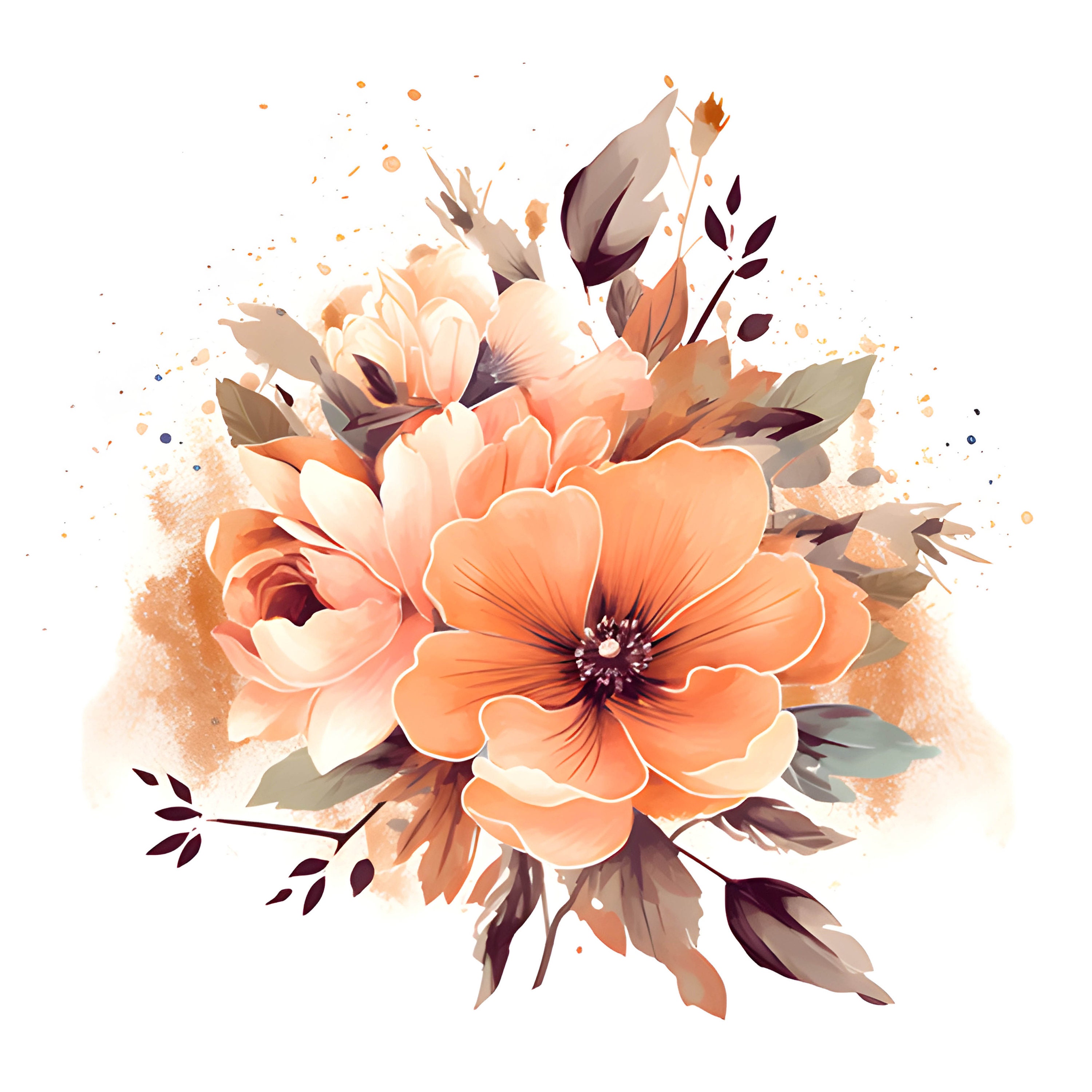 Watercolor Boho Flowers Bohemian Flowers Peach Bouquet - Etsy