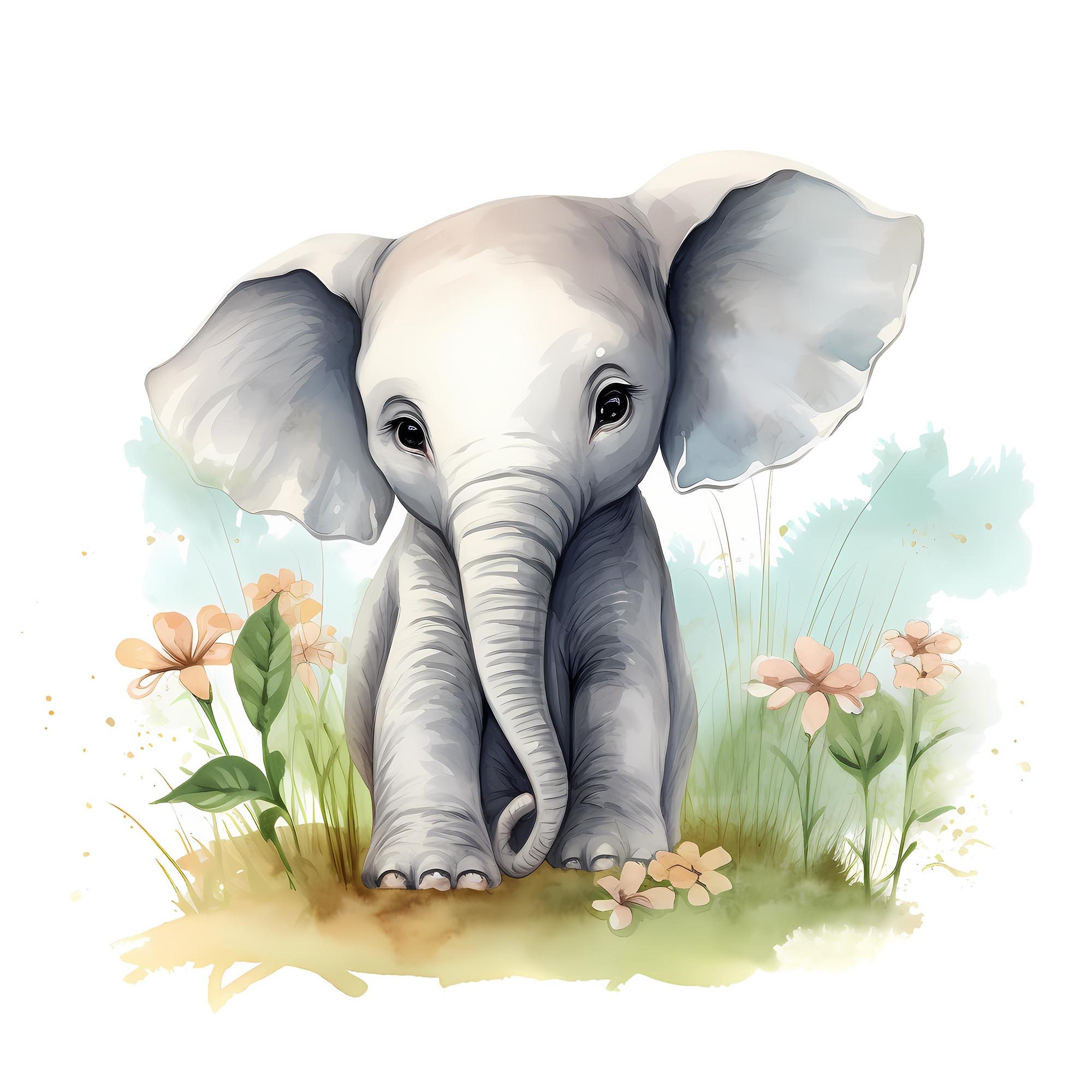 Cute Baby Elephant Watercolor Clipart, Baby Boy Elephant Illustration ...