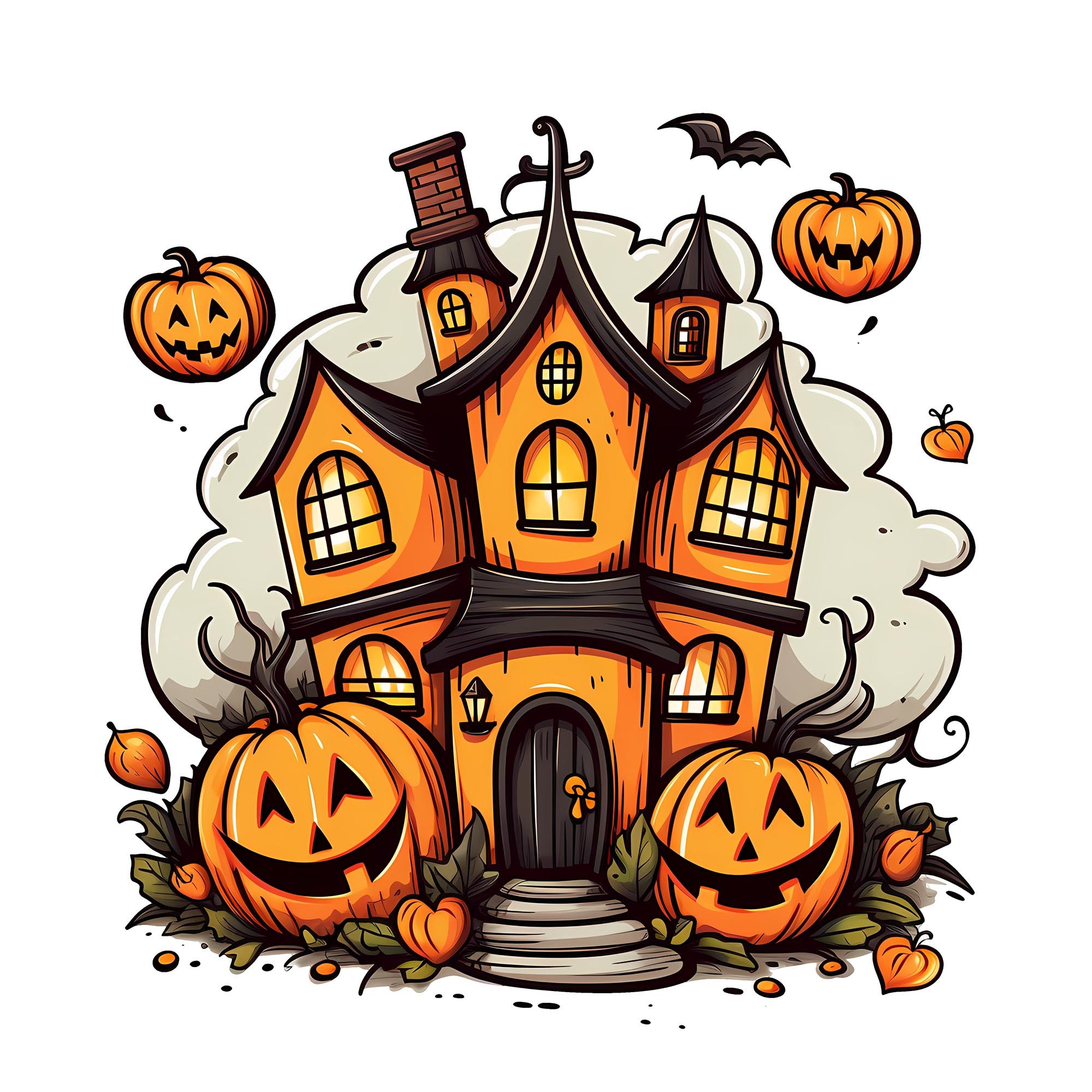 Halloween Pumpkin House Watercolor PNG Clipart Bundle, Fairy Haouse ...