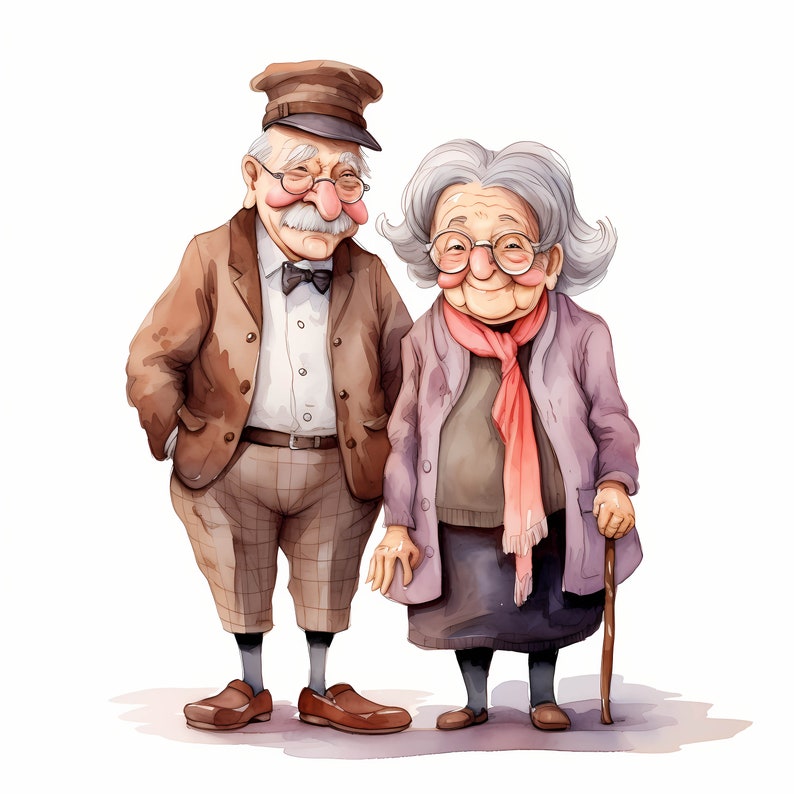 Cute Grandma and Grandpa Clipart Bundle, Funny Elderly People Cartoon ...