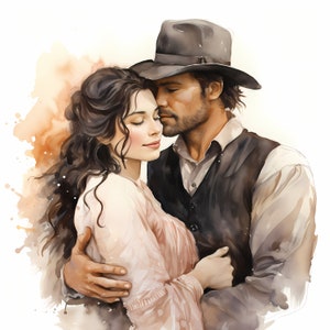 Cowboy Cowgirl Couple Watercolor Clipart, Western Couple Illustration ...