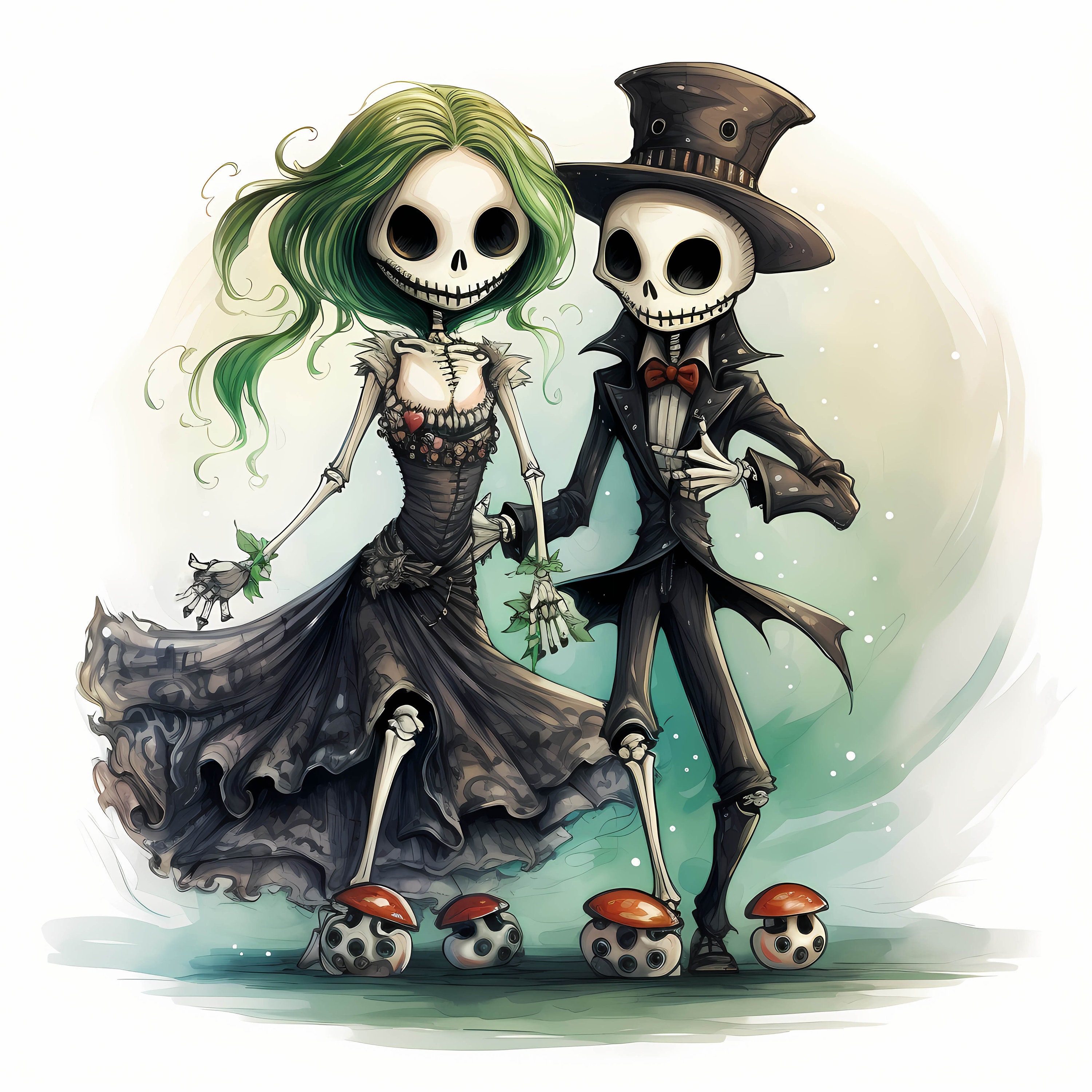 Halloween Spooky Romantic Couple Watercolor Clipart, Halloween Spooky ...