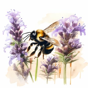 Watercolor Bumblebee Clipart, Garden Honey Bee Color Sketch, Nursery ...