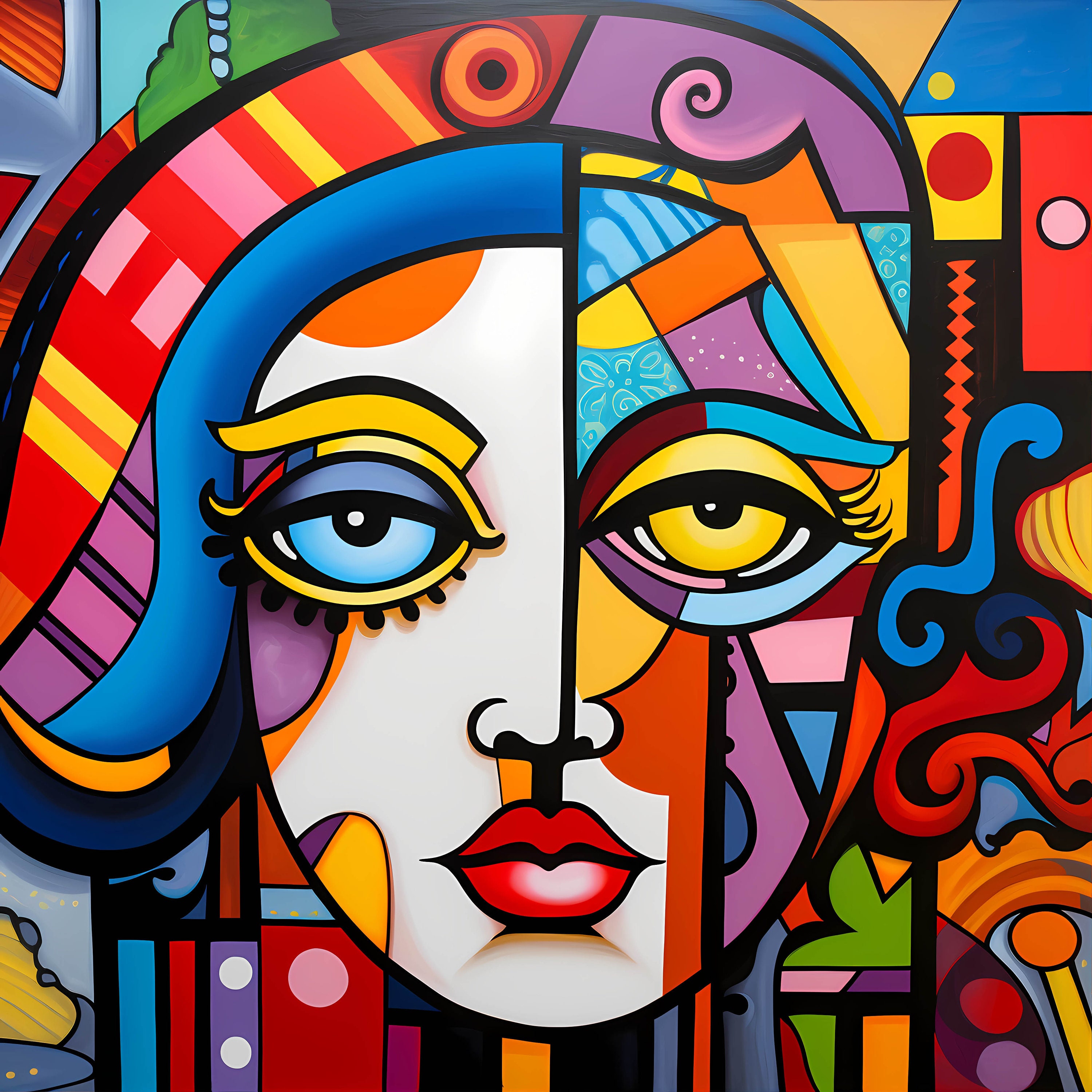 Vibrant Abstract Art Woman Face Board Print Portrait Bundle, Vibrant ...