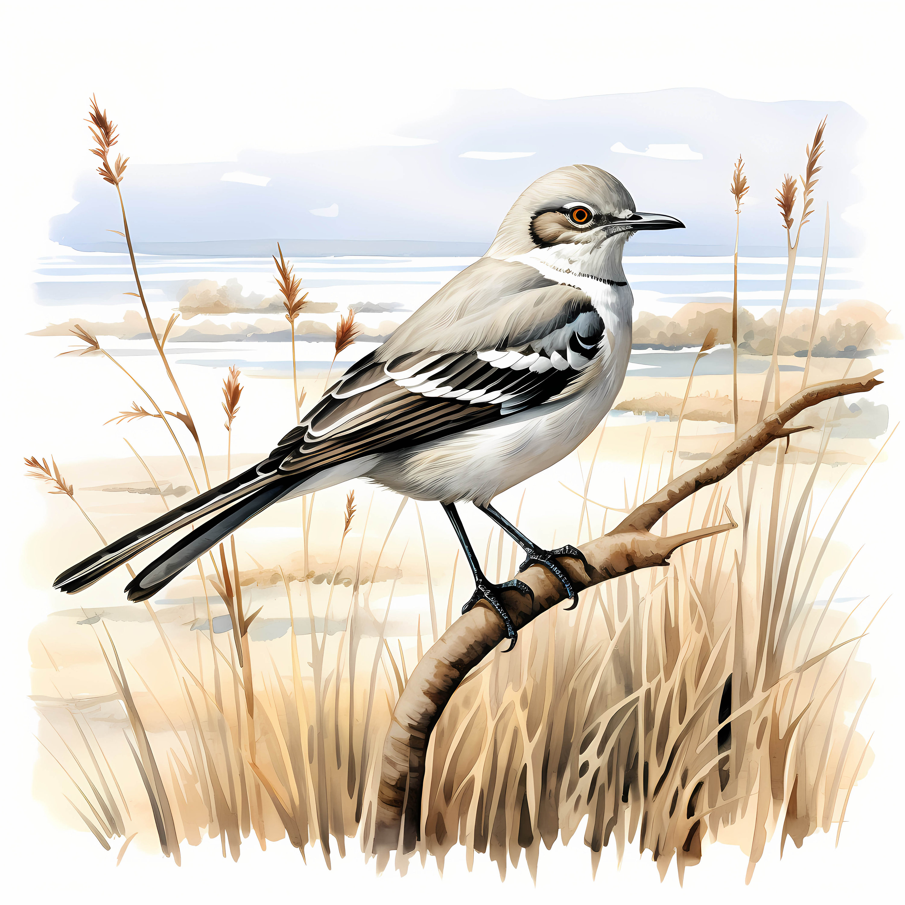 Mockingbird Watercolor Clipart Bundle, Colorful Northern Mockingbird ...