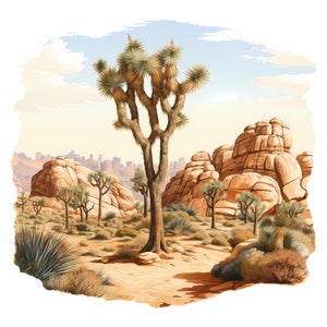 Joshua Tree National Park Watercolor Sketch Art Bundle, Joshua Tree ...