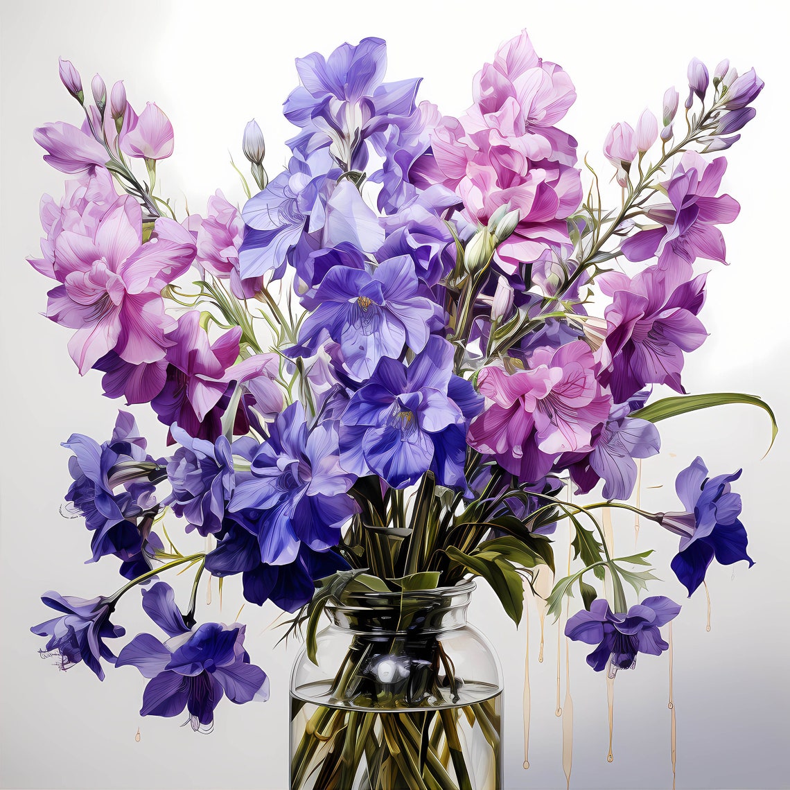 Larkspur Flowers Bouquet Watercolor Clipart Floral Larkspur - Etsy