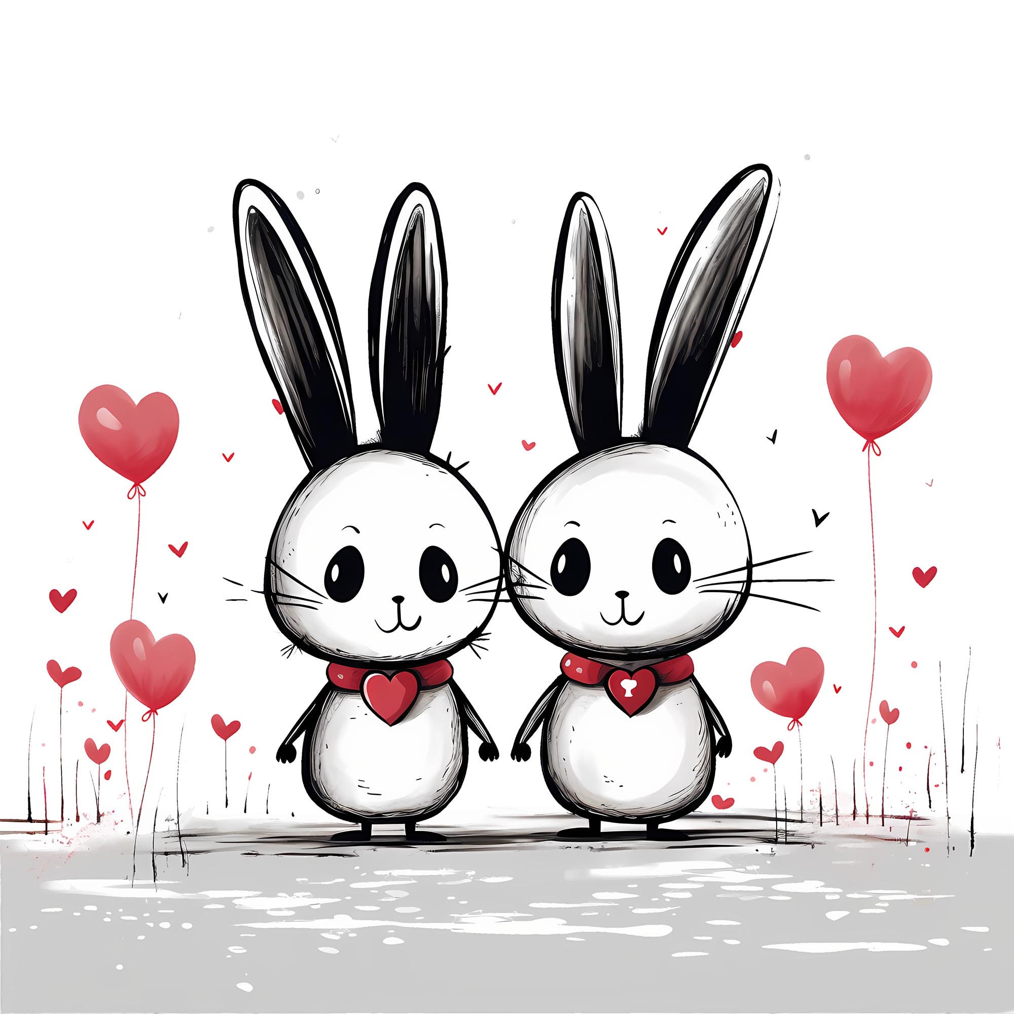 Cute Bunny Watercolor PNG Clipart, Couple Bunny Birthday Invitation Set ...