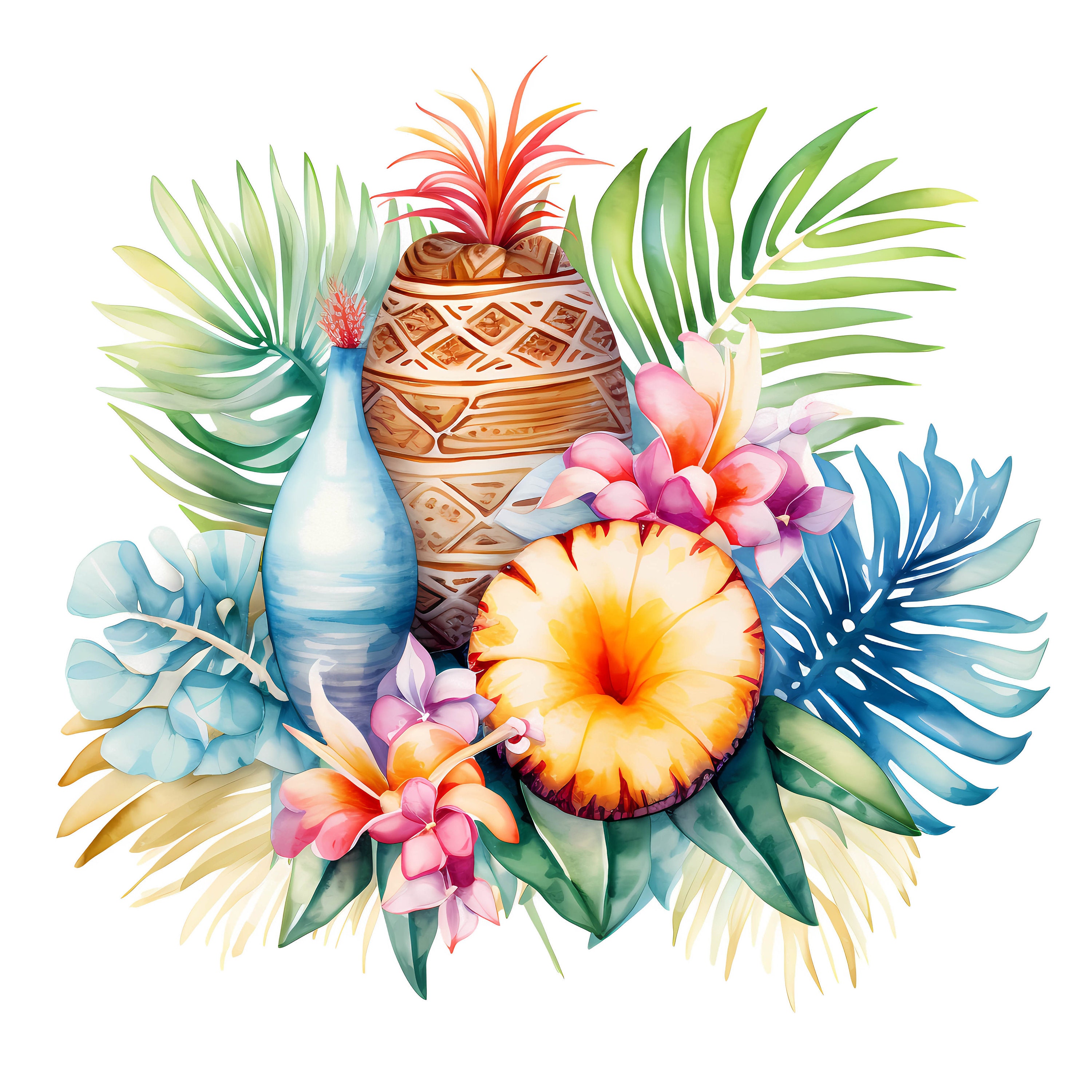 Hawaii Design Elements Watercolor Drawing Clipart Bundle - Etsy