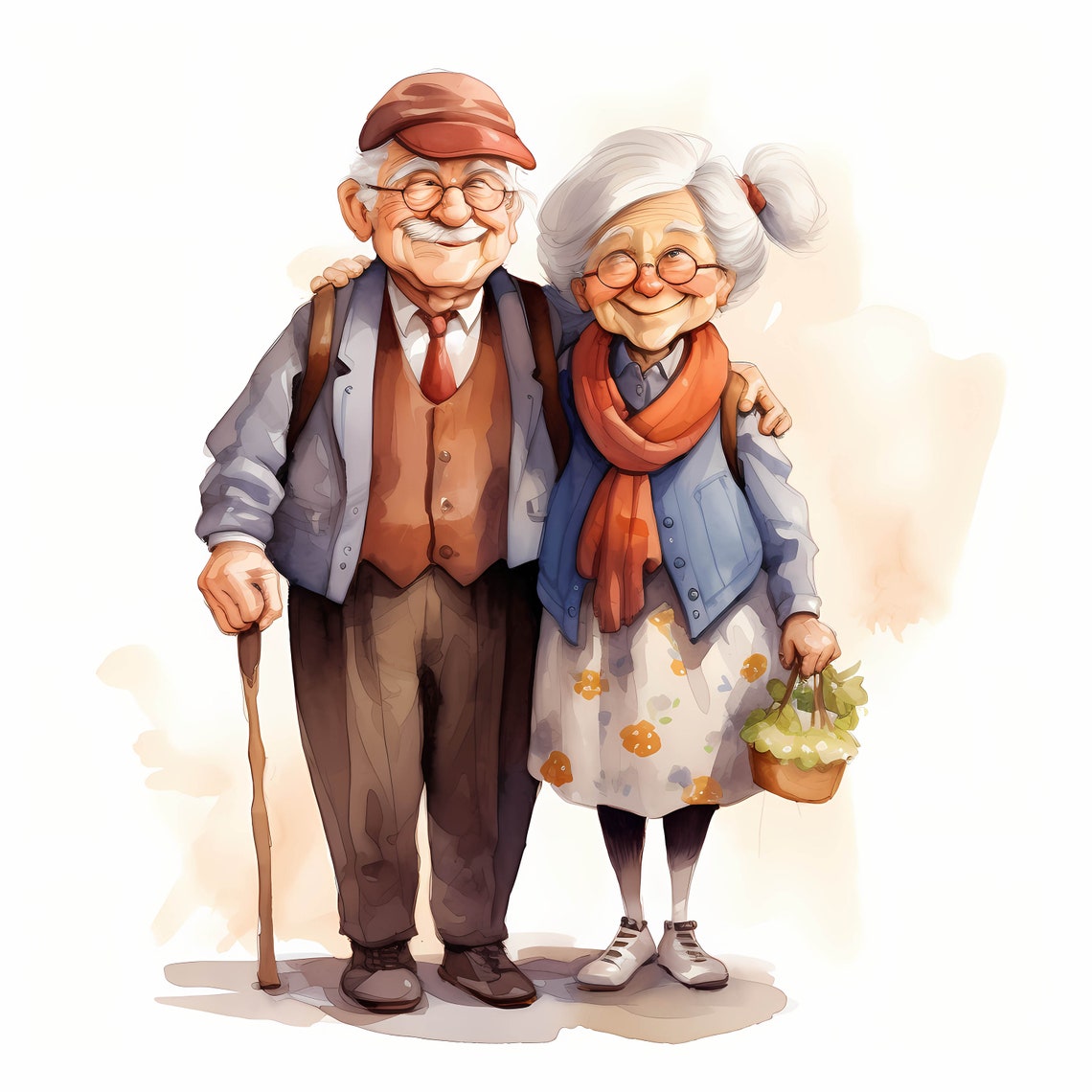 Schattige oma en opa clipart bundel, grappige ouderen cartoon familie ...