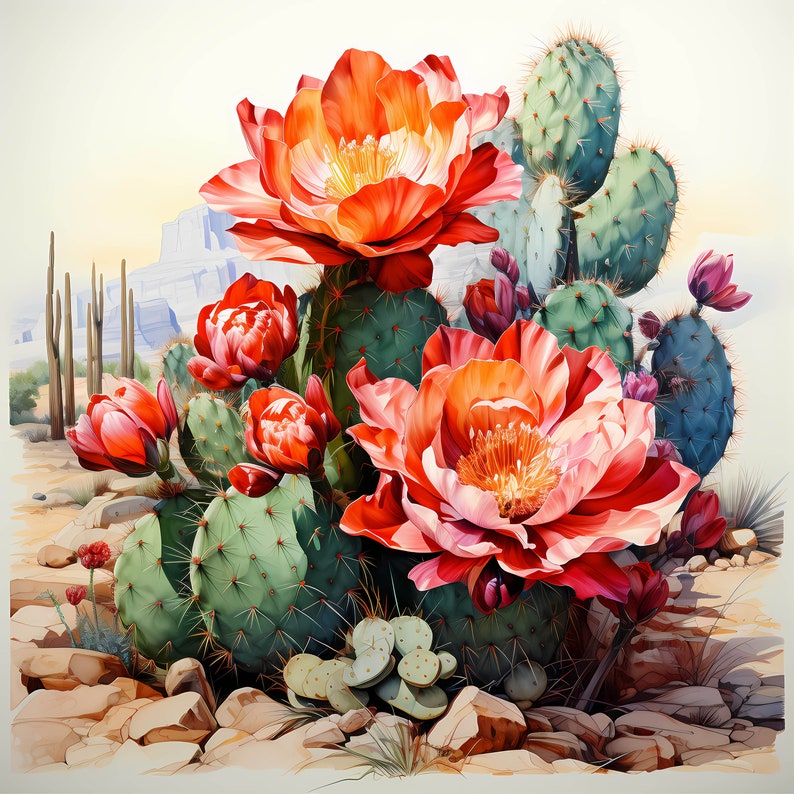 Cactus in Desert Watercolor Clipart Bundle, Watercolor Floral Clipart ...