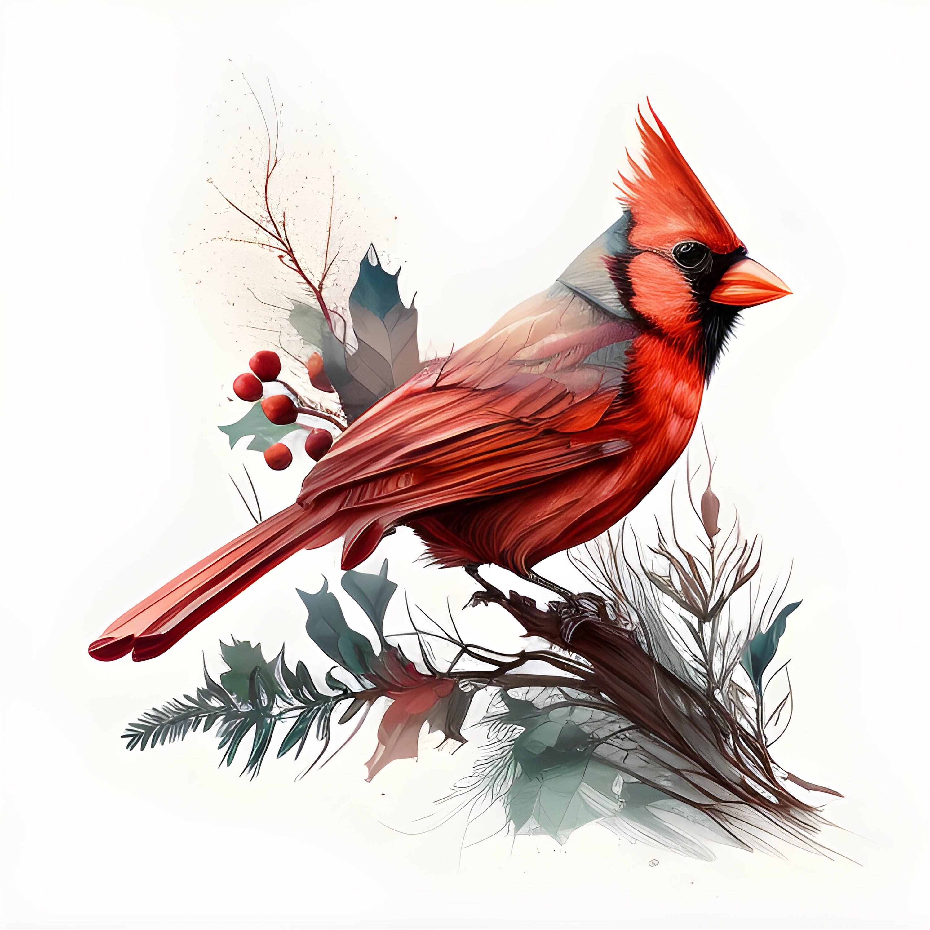Watercolor Red Cardinal Bird Clipart Red Cardinal PNG Cute - Etsy