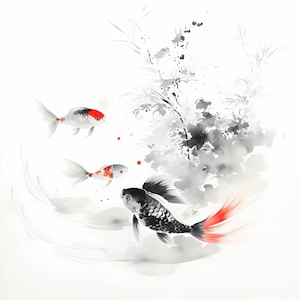 Traditional Chinese Fish Painting Clipart Bundle, Minimalist ...