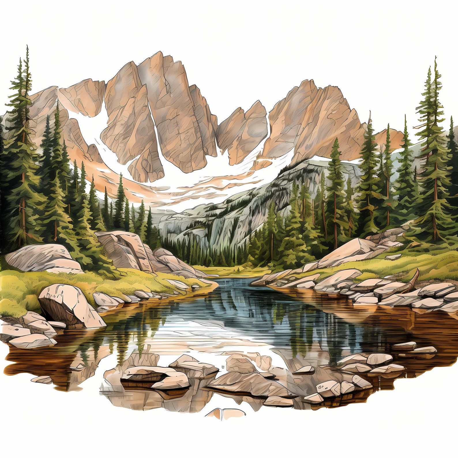 Rocky Mountain National Park Watercolor Sketch Art Bundle, Rocky ...
