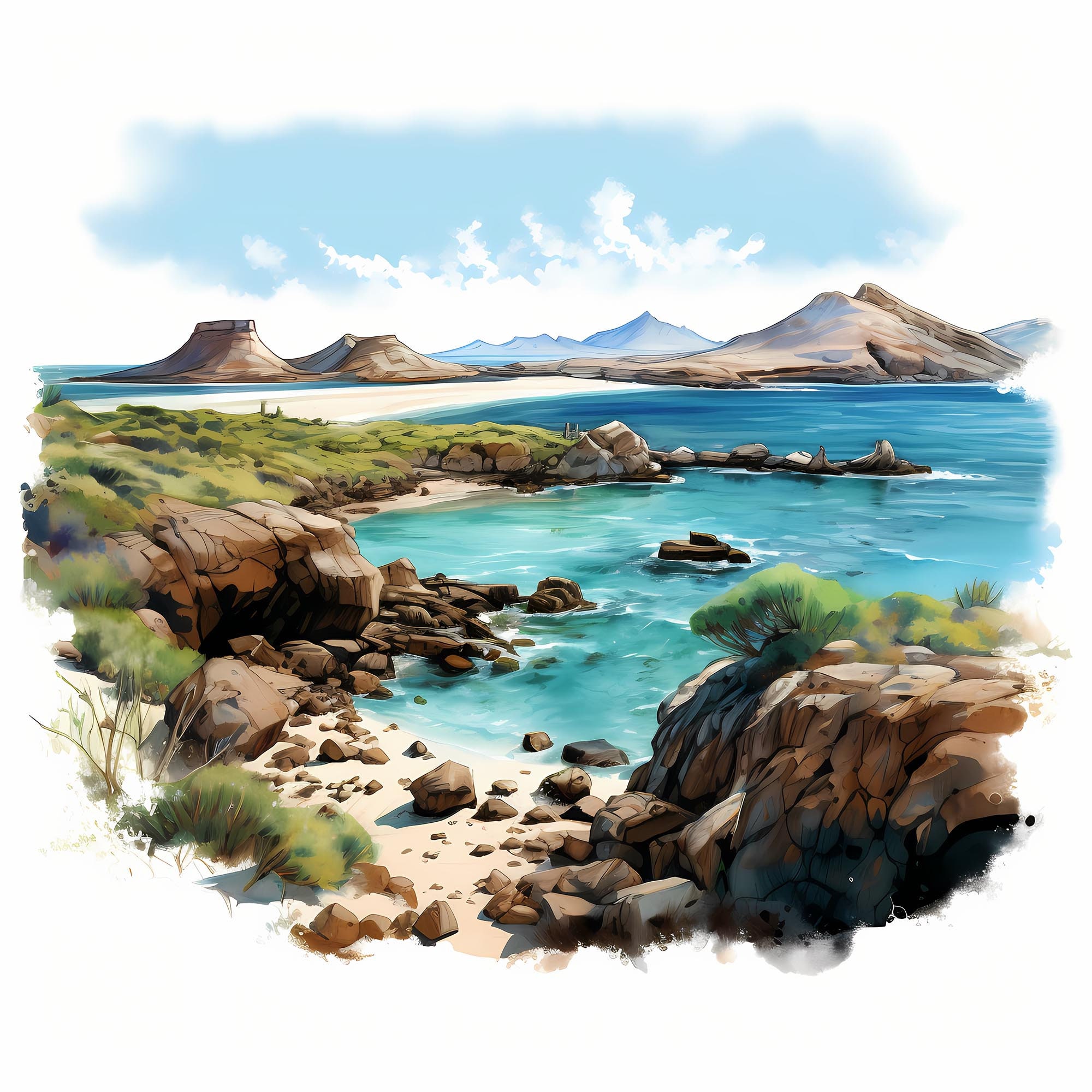 Galapagos National Park Watercolor Sketch Art Bundle, Galapagos ...