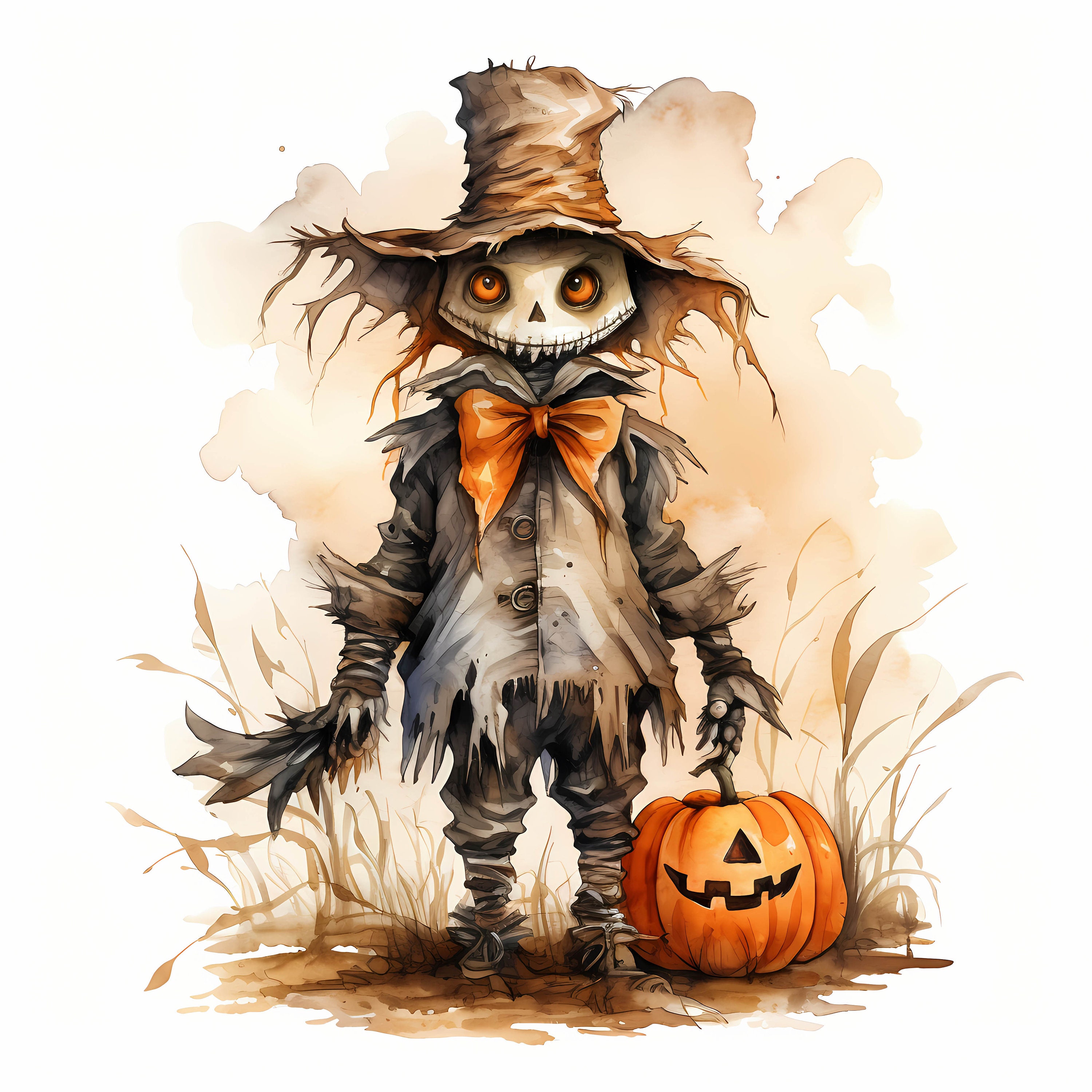 Halloween Spooky Scarecrow Watercolor Clipart Bundle, Halloween Spooky ...