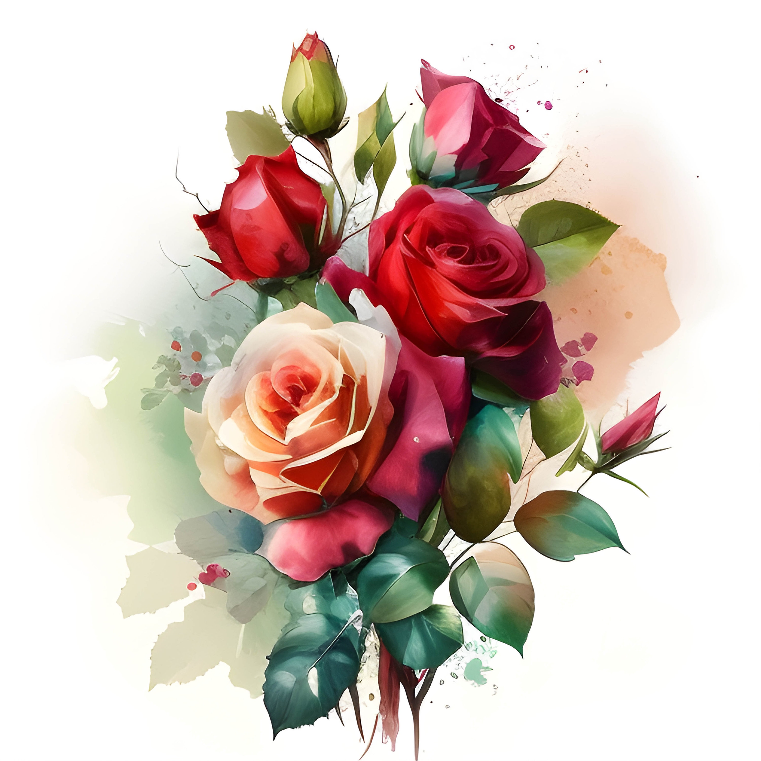 Red Rose Watercolor Clipart Watercolor Floral Clipart Red - Etsy