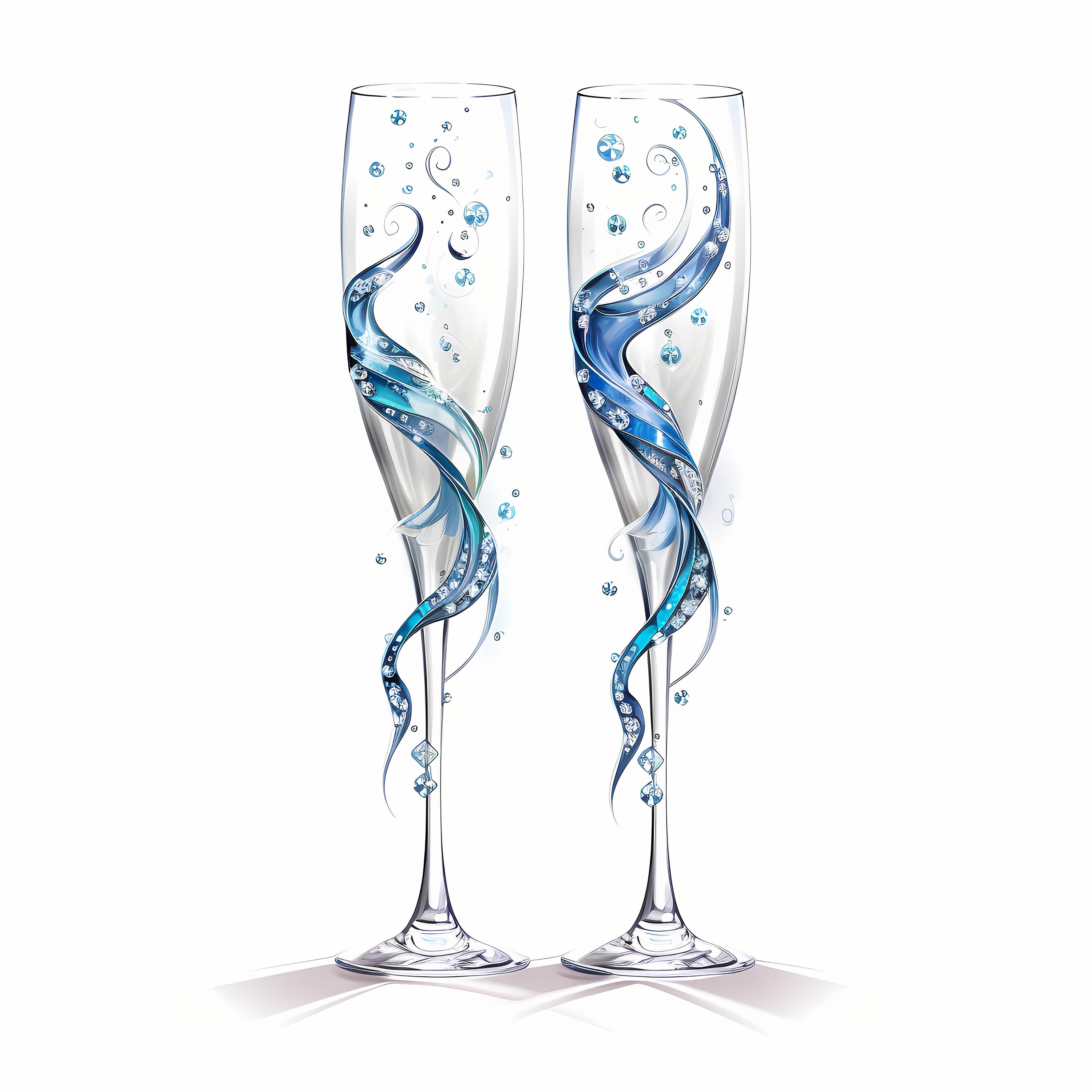 Wedding Glasses Watercolor Clipart Bundle, Decorated Champagne Wedding ...