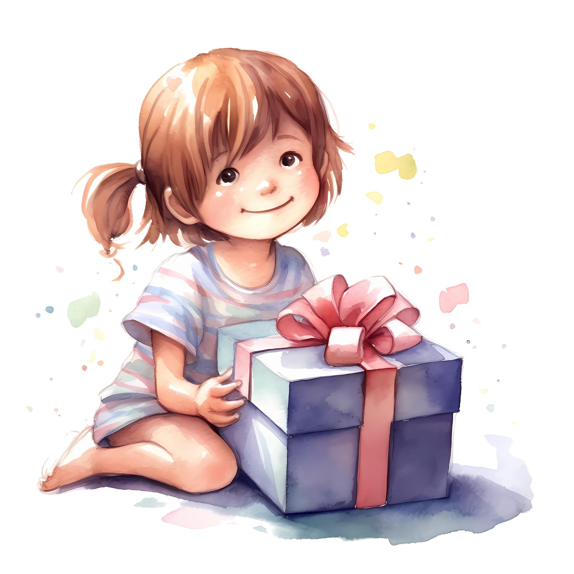 Cute Kid Open Birthday Gift PNG Clipart Bundle, Kid With Birthday Gift ...