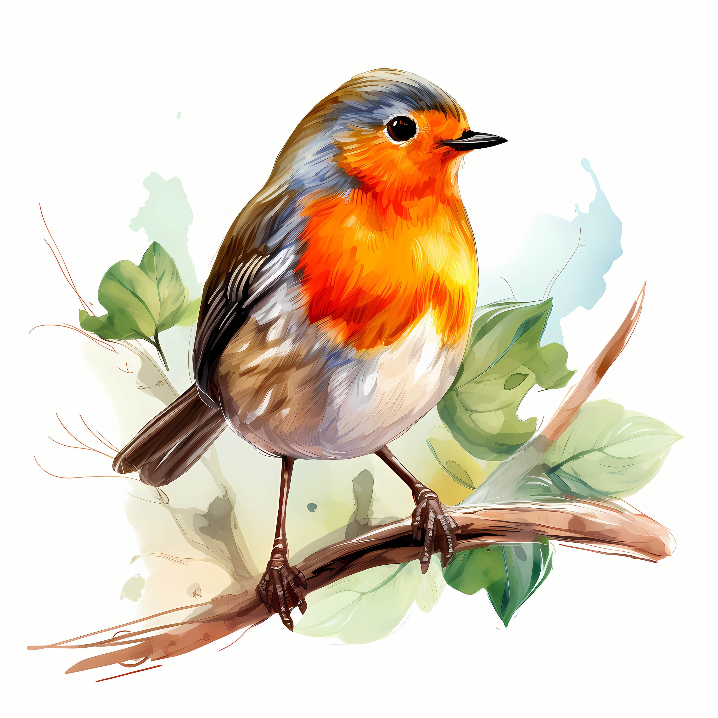 Robin Bird Watercolor Clipart Bundle, Cute Colorful Robin Bird Set ...