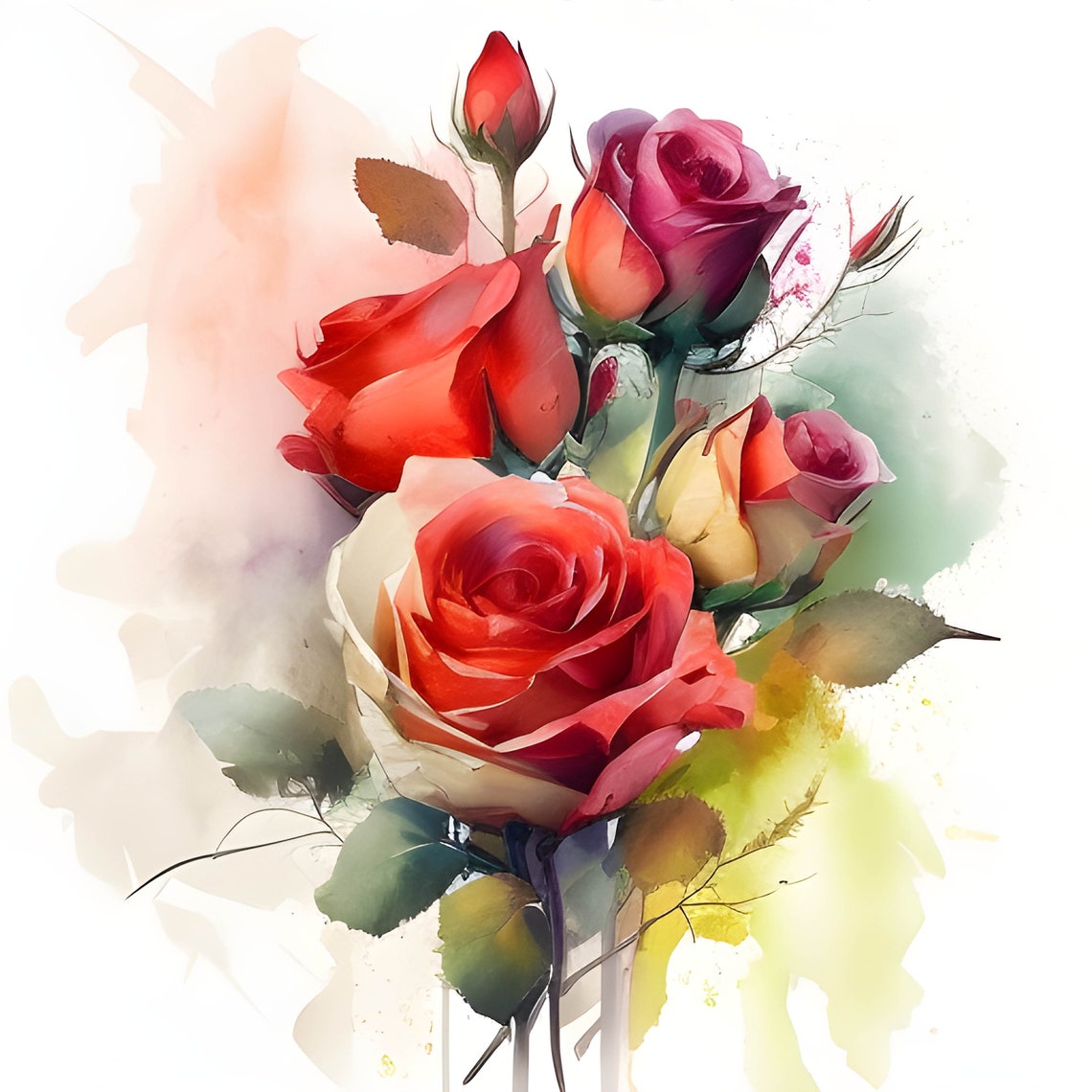 Red Rose Watercolor Clipart Watercolor Floral Clipart Red - Etsy