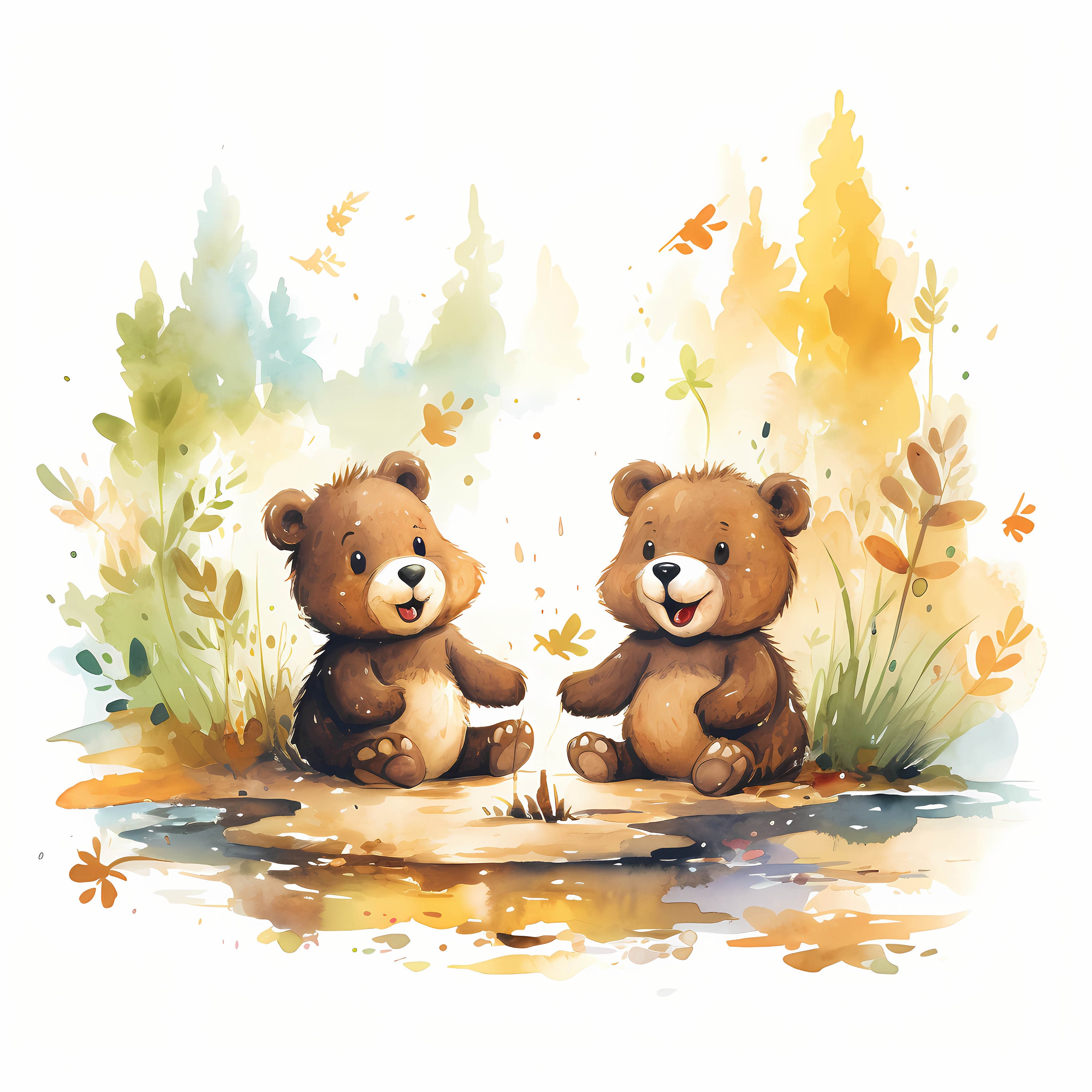 Adorable Teddy Bear Watercolor Clipart Bundle Cute Kawaii - Etsy
