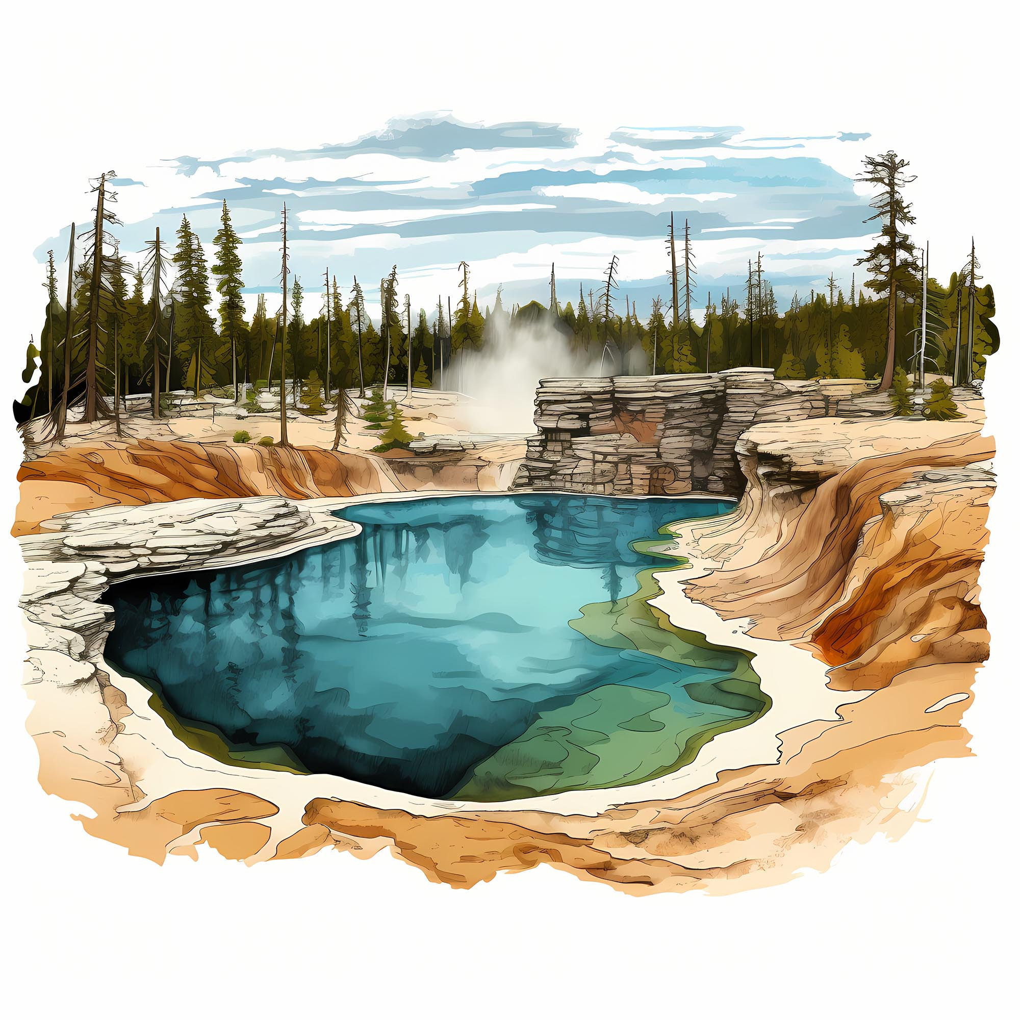 Yellowstone National Park Watercolor Sketch Art Bundle, National Park ...