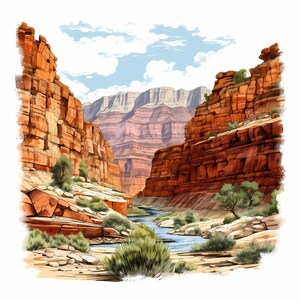 Grand Canyon National Park Watercolor Sketch Art Bundle, Grand Canyon ...