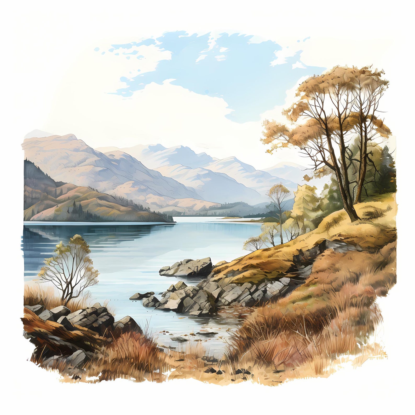 Loch Lomond and the Trossachs National Park Watercolor Sketch - Etsy