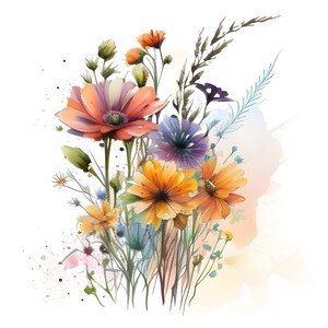 Watercolor Meadow Flowers Clipart, Spring Wildflowers Bundle, Instant ...