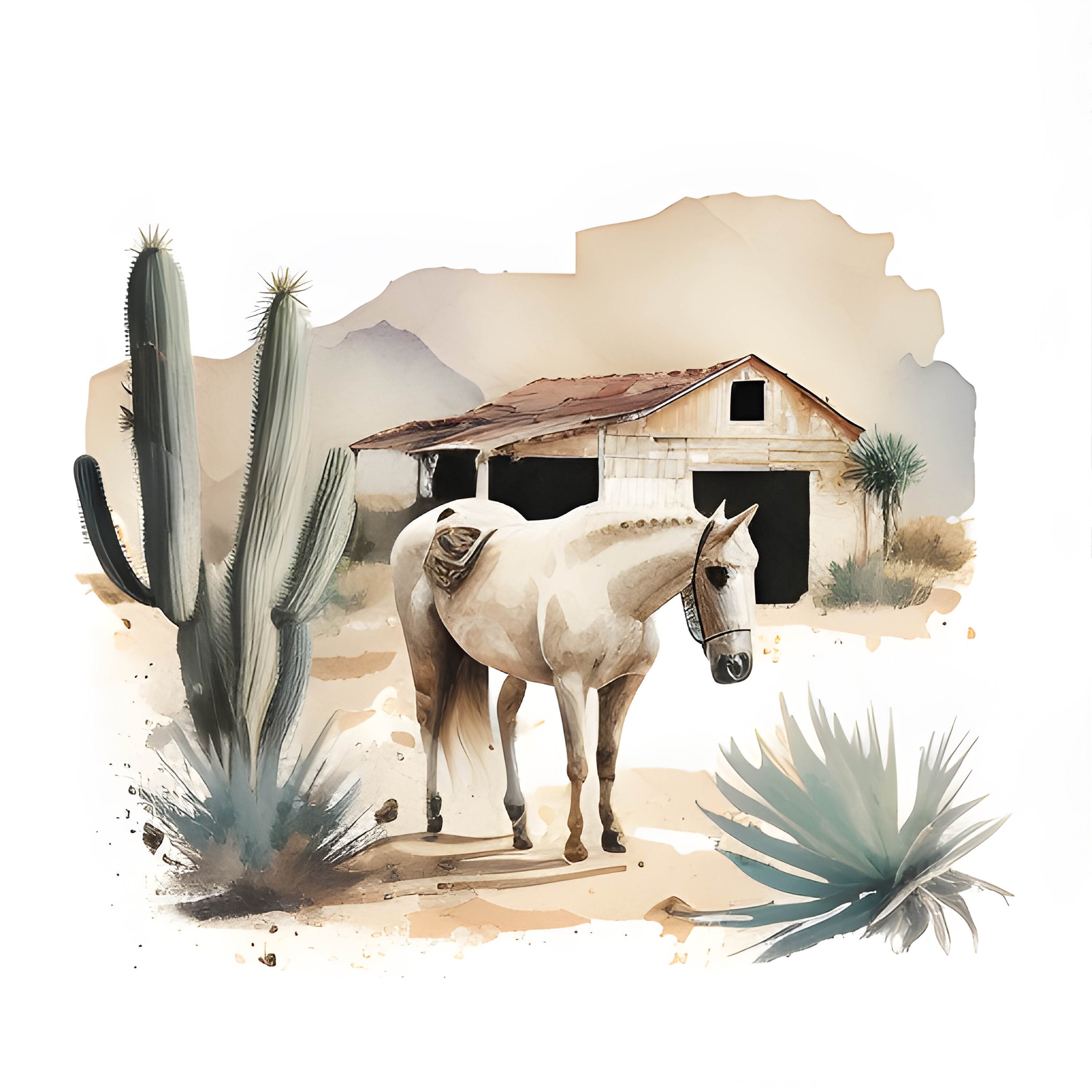 Watercolor Ranch Landscape Clipart, Western Landscape Watercolor Scenes ...