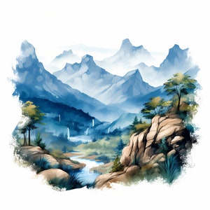 Blue Mountains National Park Watercolor Sketch Art Bundle, Blue ...