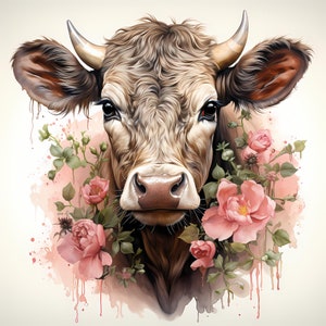 Floral Cow Clipart, Cute Cow Flower Printable, Boho Floral Western Cow ...