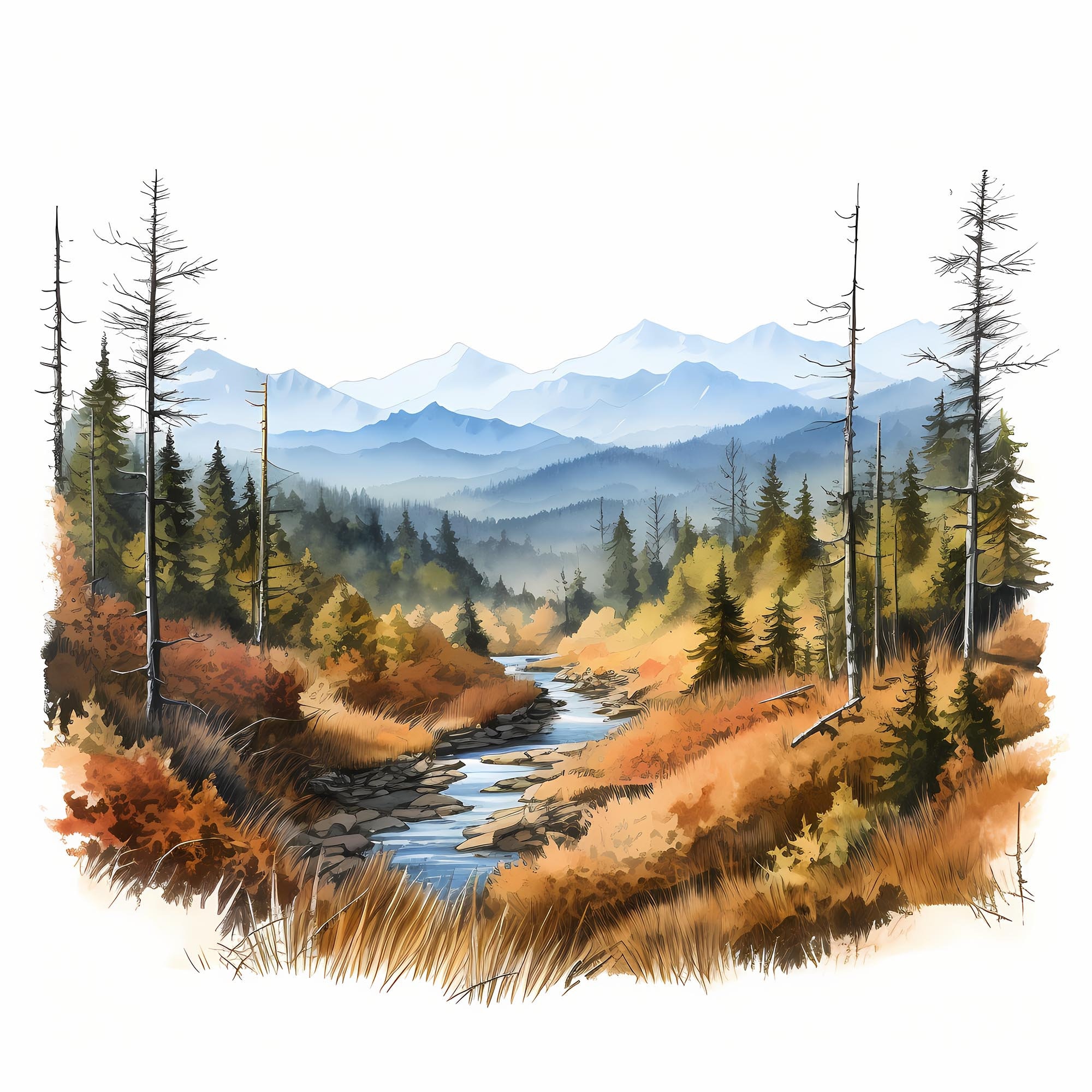 Great Smoky Mountains National Park Watercolor Sketch Art Bundle ...