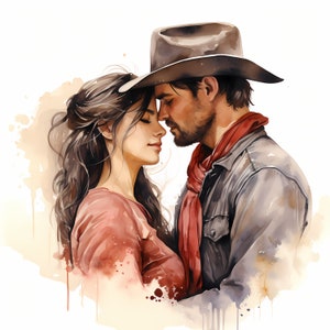 Cowboy Cowgirl Couple Watercolor Clipart, Western Couple Illustration ...