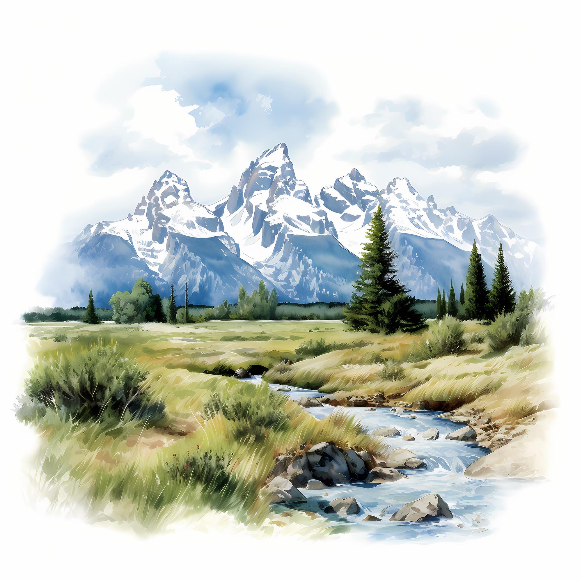 Grand Teton National Park Watercolor Sketch Art Set, Grand Teton ...