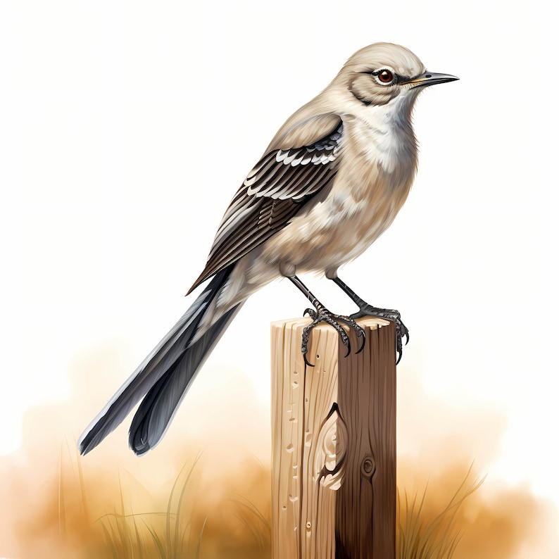 Mockingbird Watercolor Clipart Bundle, Colorful Northern Mockingbird ...
