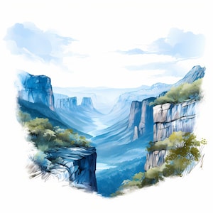 Blue Mountains National Park Watercolor Sketch Art Bundle, Blue ...