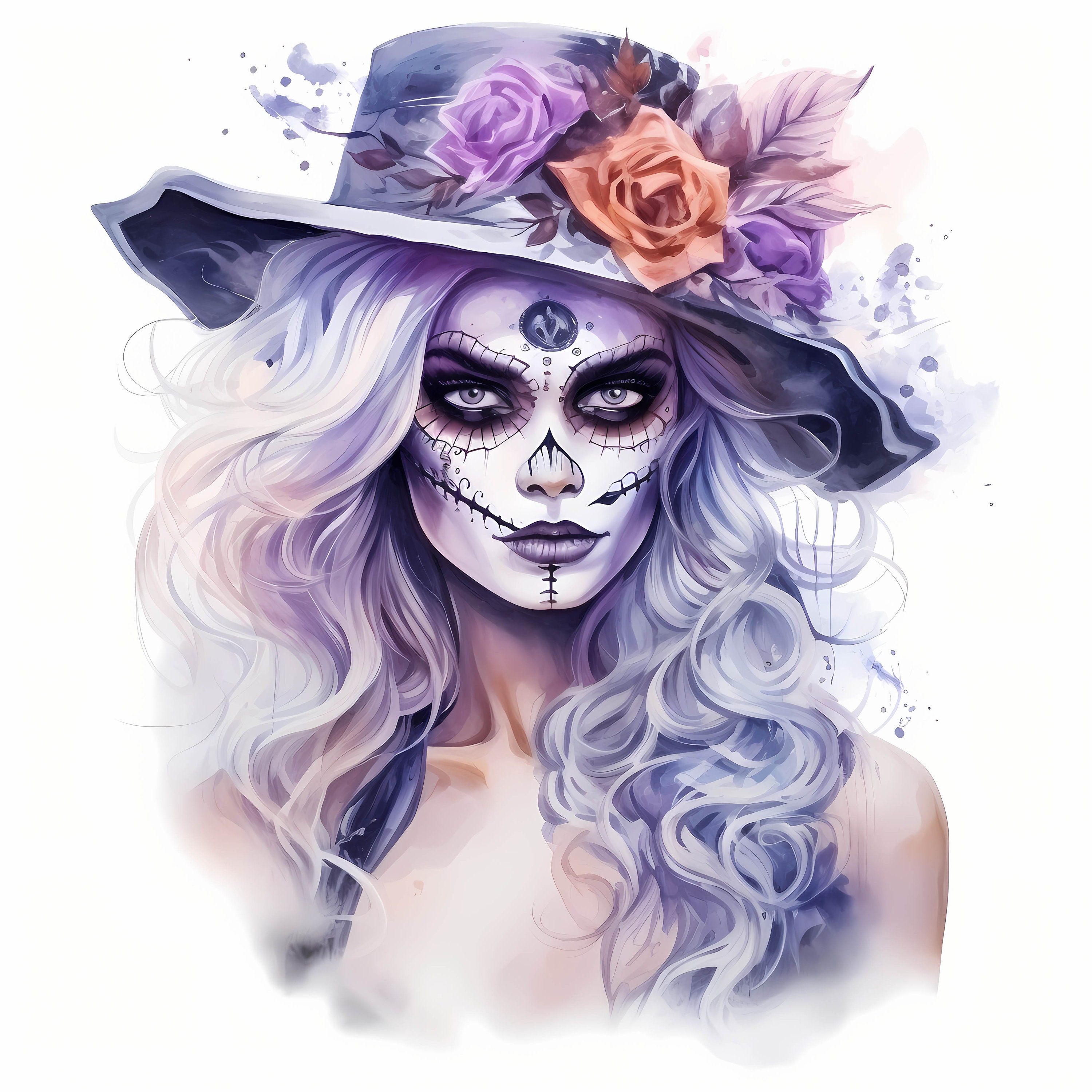 Halloween Witch Makeup Portrait Watercolor Clipart Bundle, Halloween ...