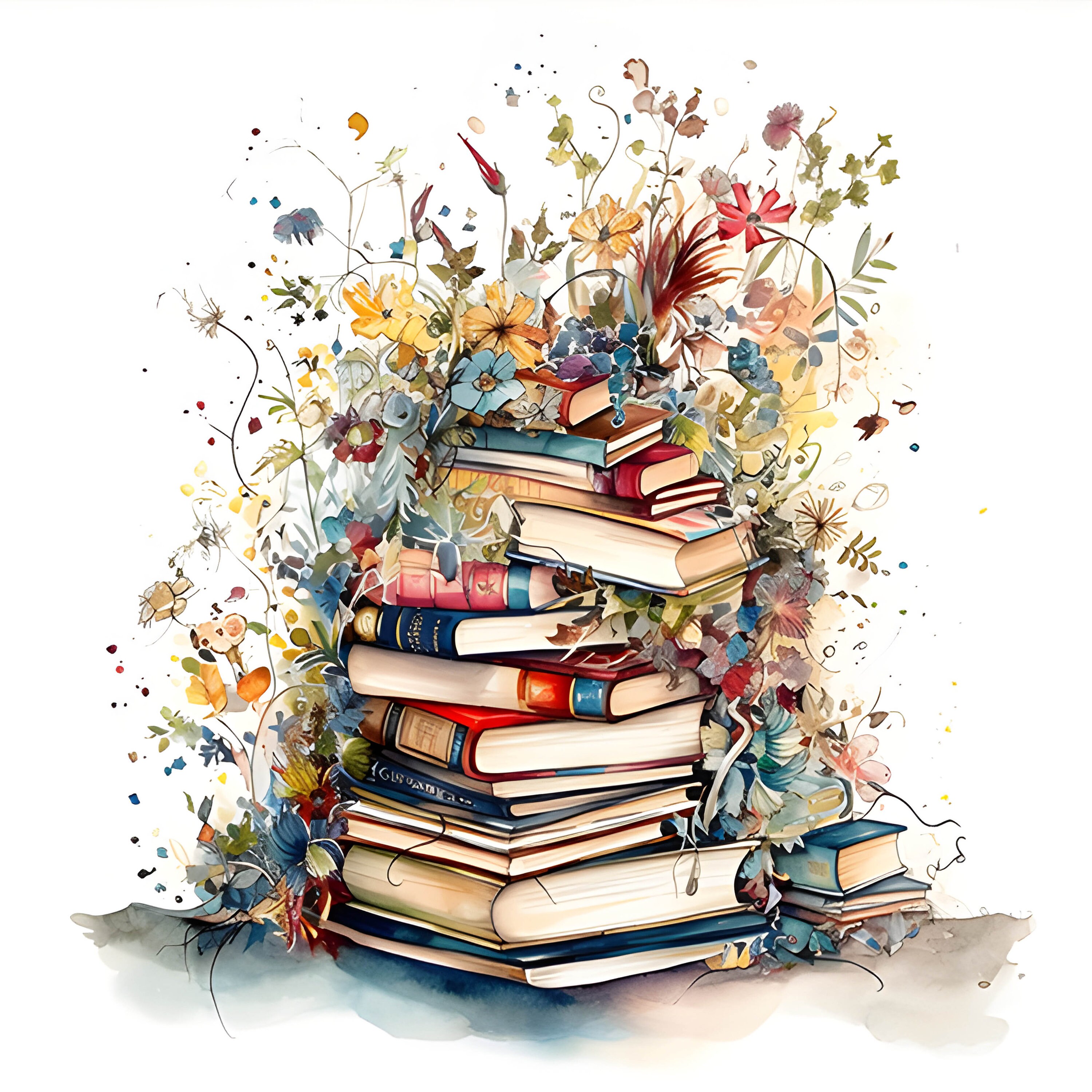 Watercolor Stack of Fantasy Books Clipart, Fantasy Books and Flowers ...