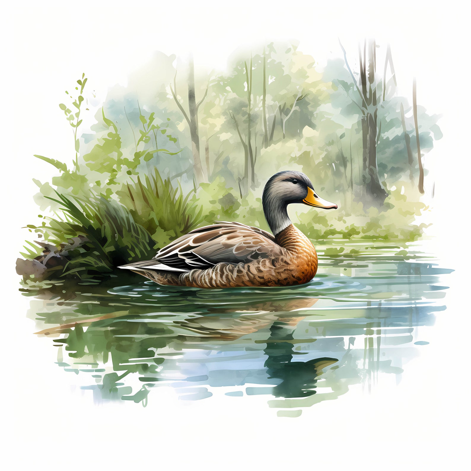 Swimming Duck Watercolor Clipart Bundle, Cute Colorful Swimming Duck ...